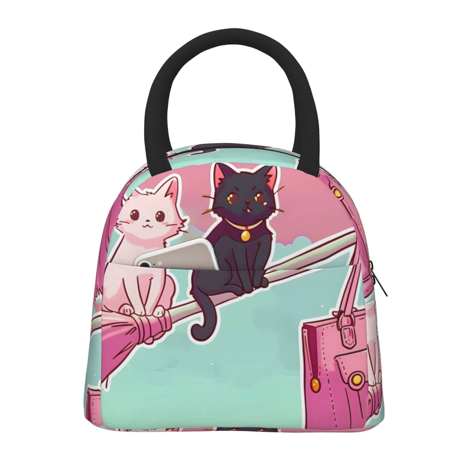 Daiia Cats On Broomstick Pattern Lunch Bag , Insulated Lunch Box, Small ...