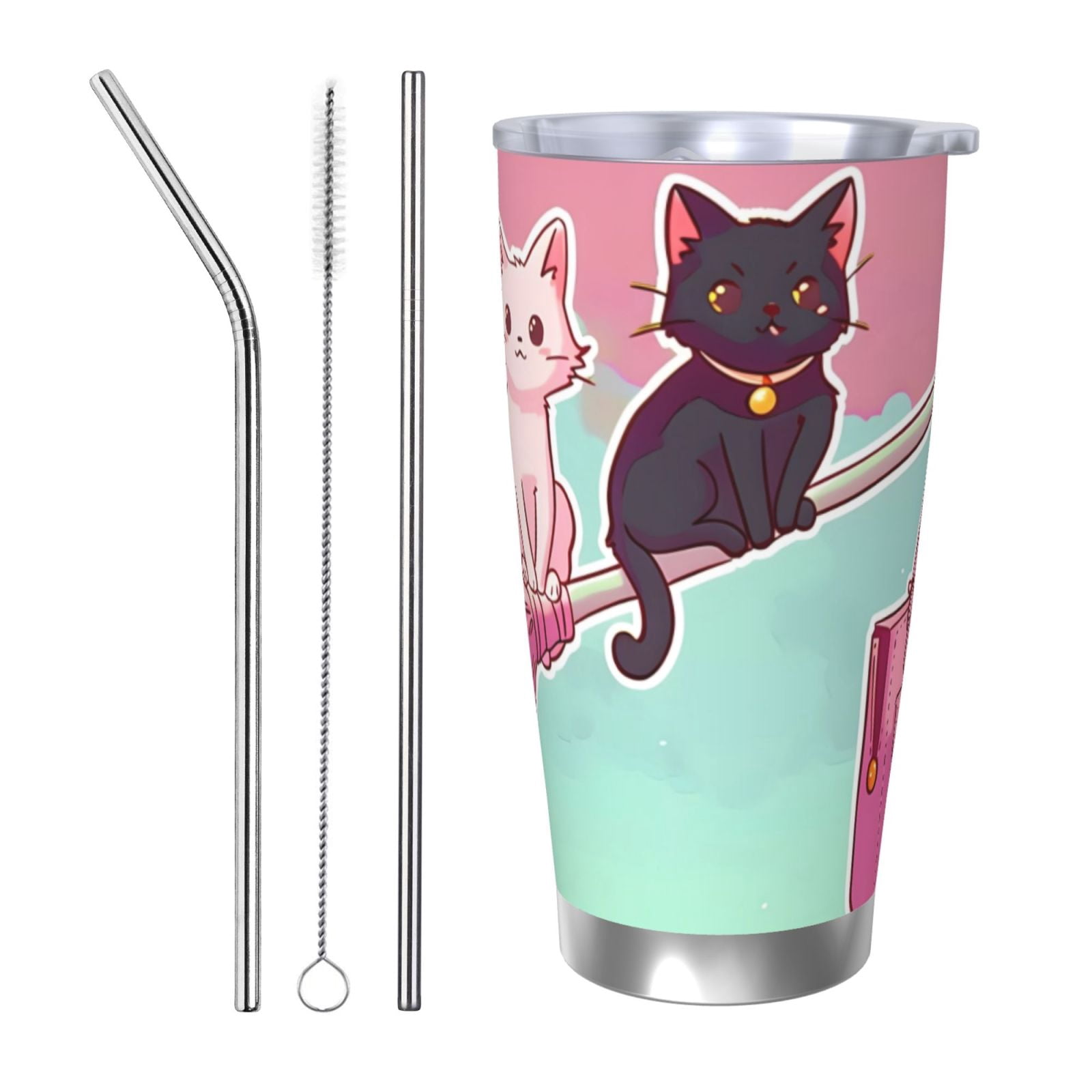 Daiia Cats On Broomstick Printed 20oz Insulated Coffee Cup with Straw ...