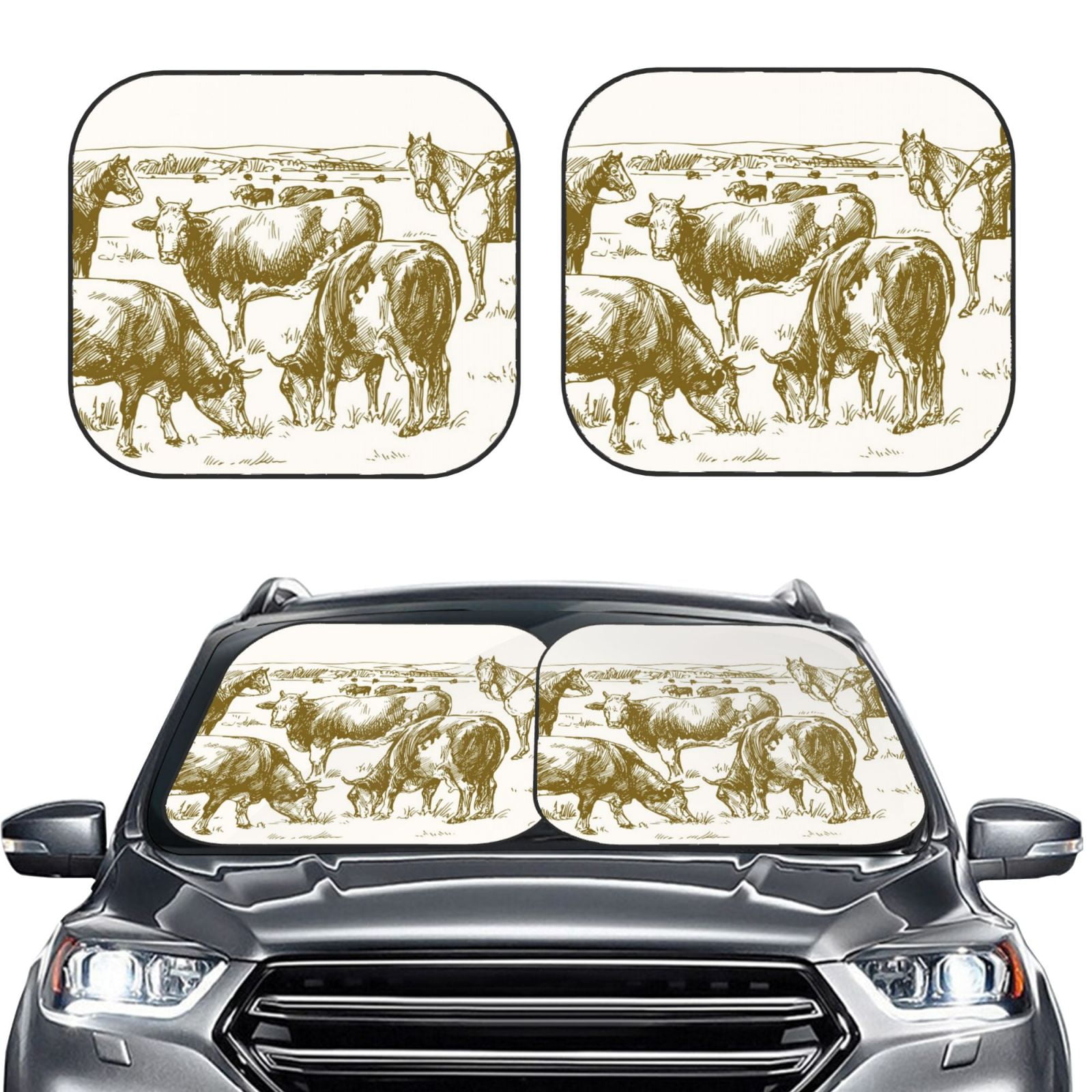 Daiia Cattle Drive By Two Cowboys 1 2PCS Car Windshield Sun Shade ...