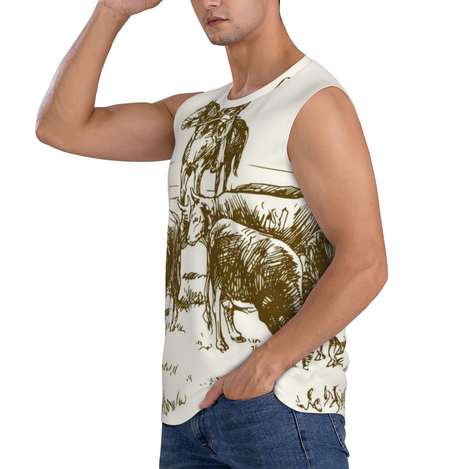 Daiia Cattle Drive By Two Cowboys Printed Men's Tank Tops,Casual Soft ...