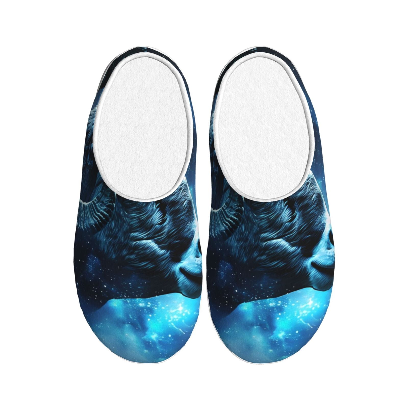 Daiia Celestial Ram Night Sky Print Women’s Fuzzy Slippers Memory Foam ...