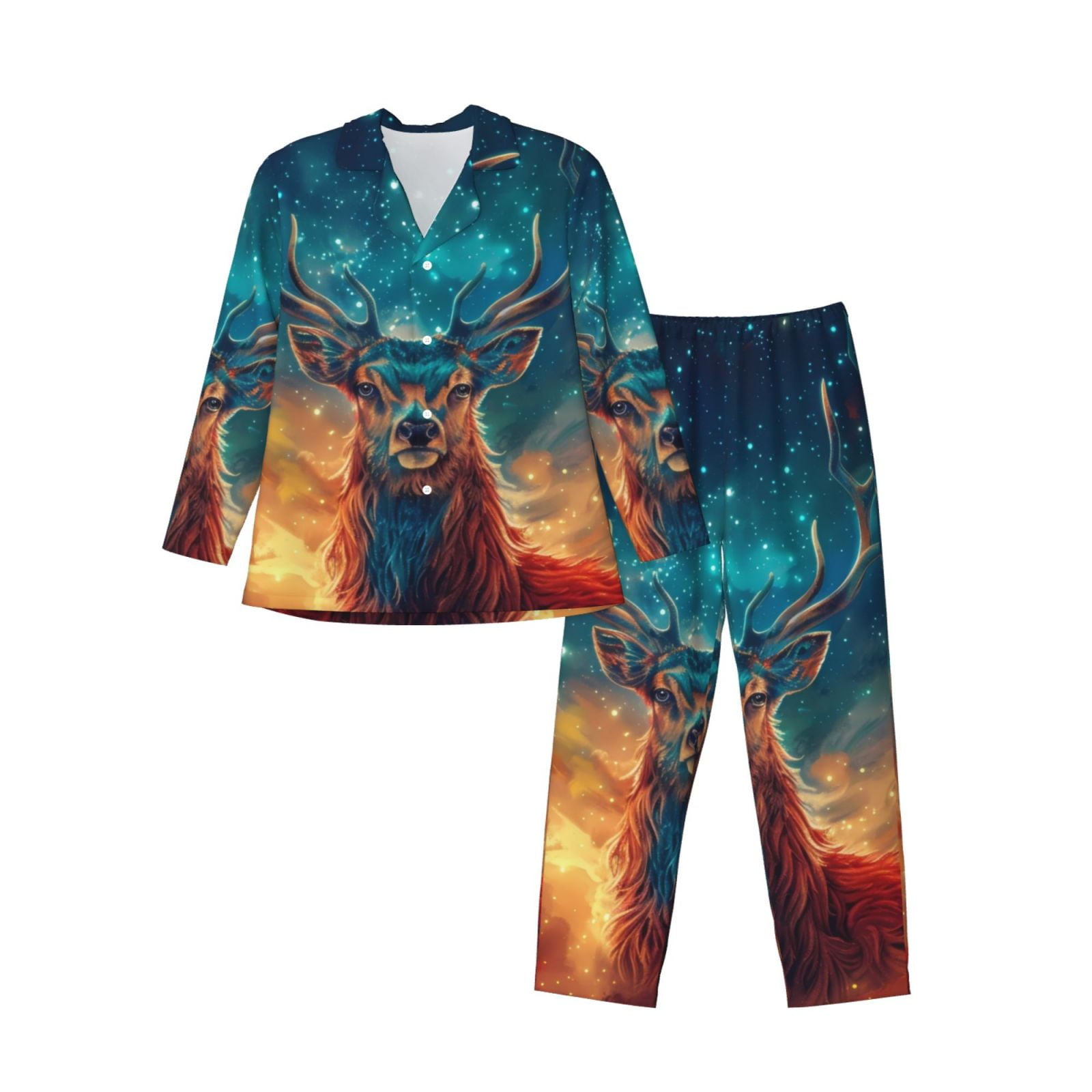 Daiia Celestial Stag Cosmic Glow for Men's Long-Sleeved Pajama Set ...