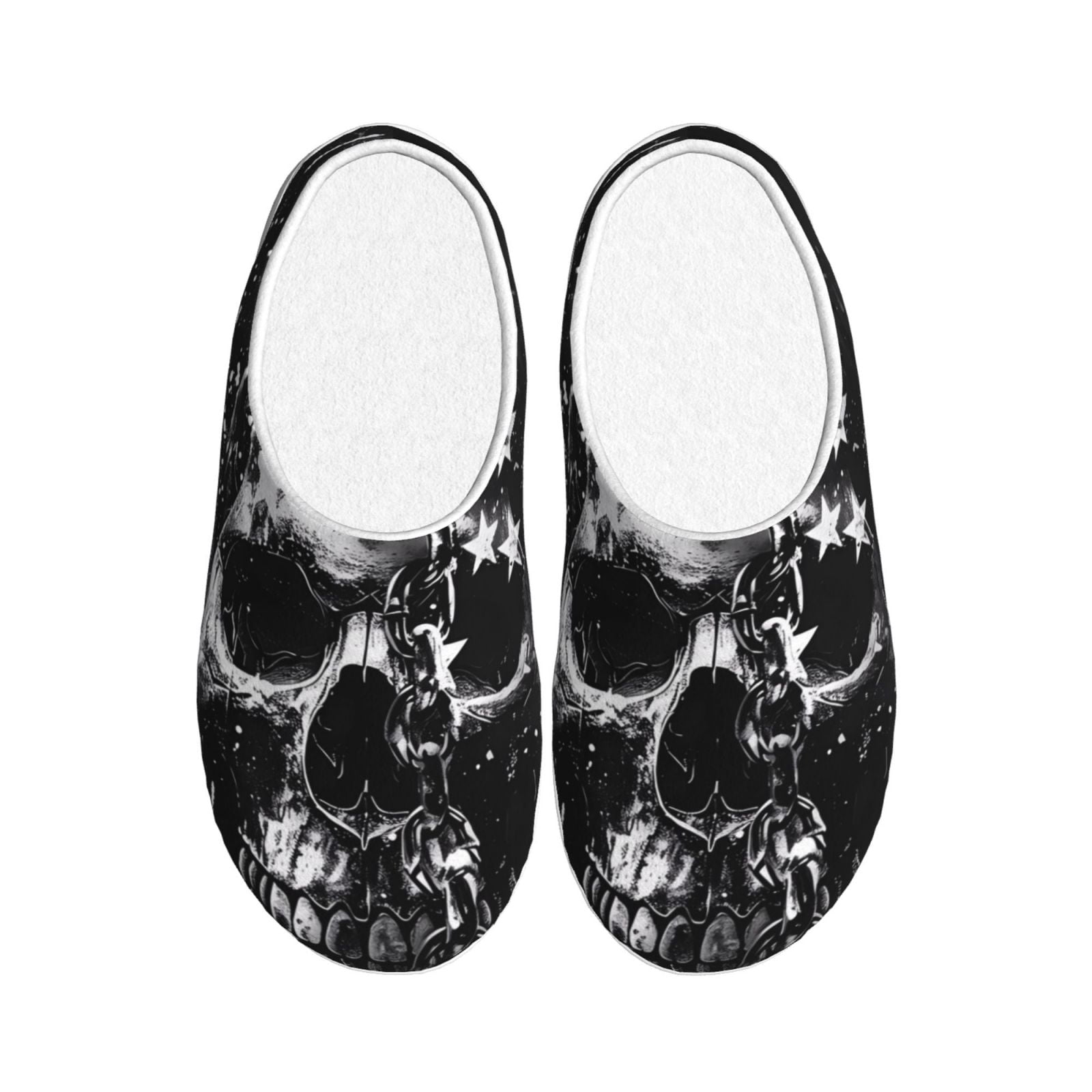 Daiia Chained Skull Artwork Print Women’s Fuzzy Slippers Memory Foam ...