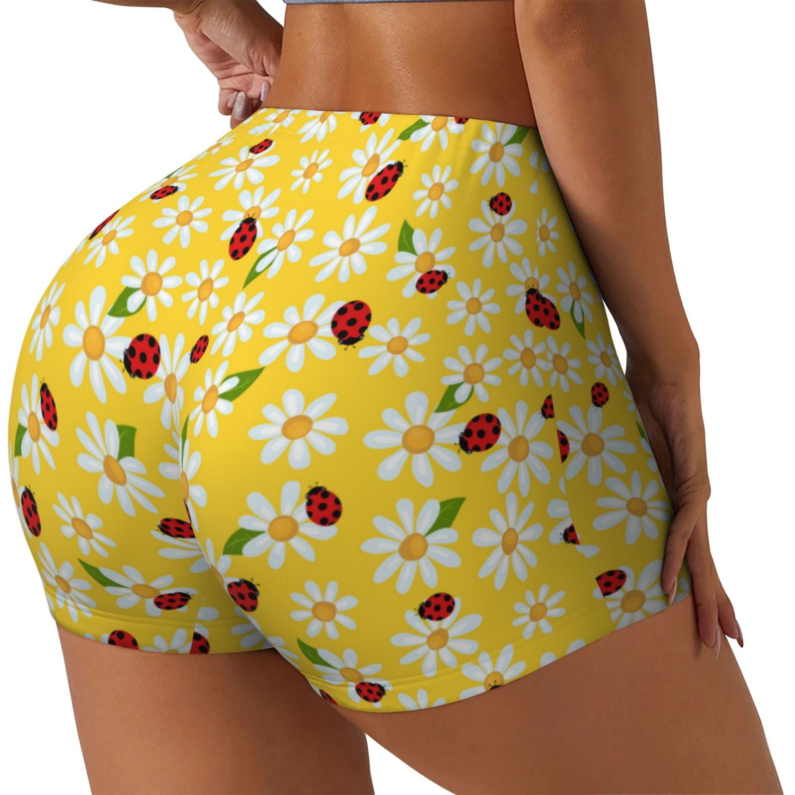 Daiia Chamomile And Ladybug Pattern Women's Workout Shorts Biker Shorts ...