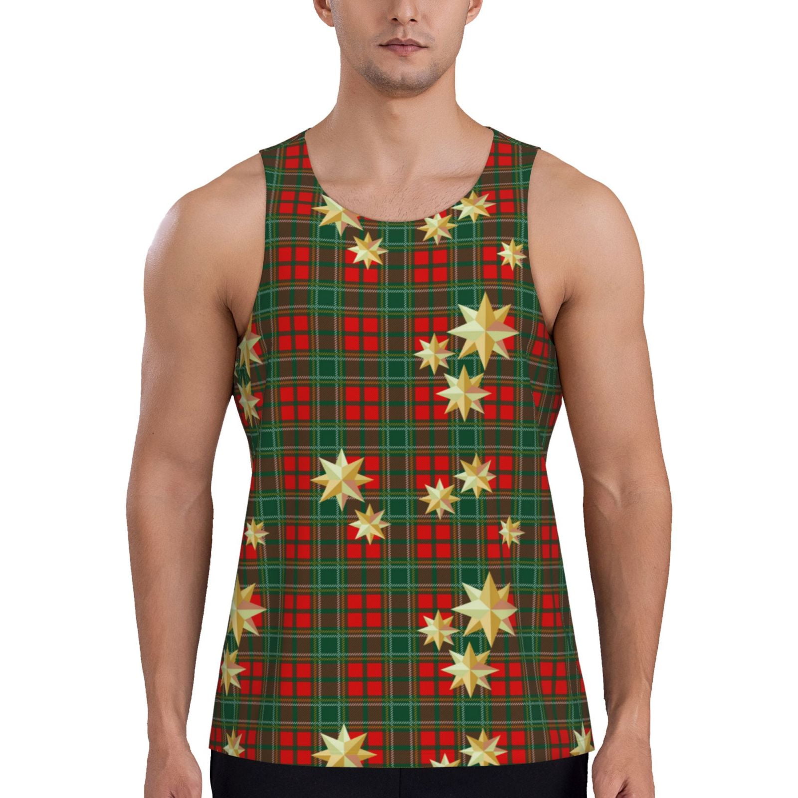 Daiia Checkered With Golden Stars Printed Men's Quick Dry Fit Muscle ...