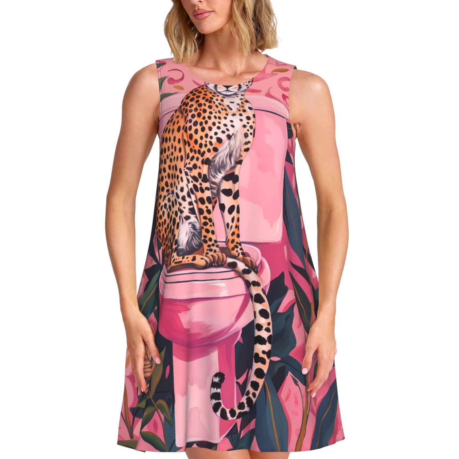 Daiia Cheetah On Toilet Humor Art Print Women's Dresses 2025 Trendy ...