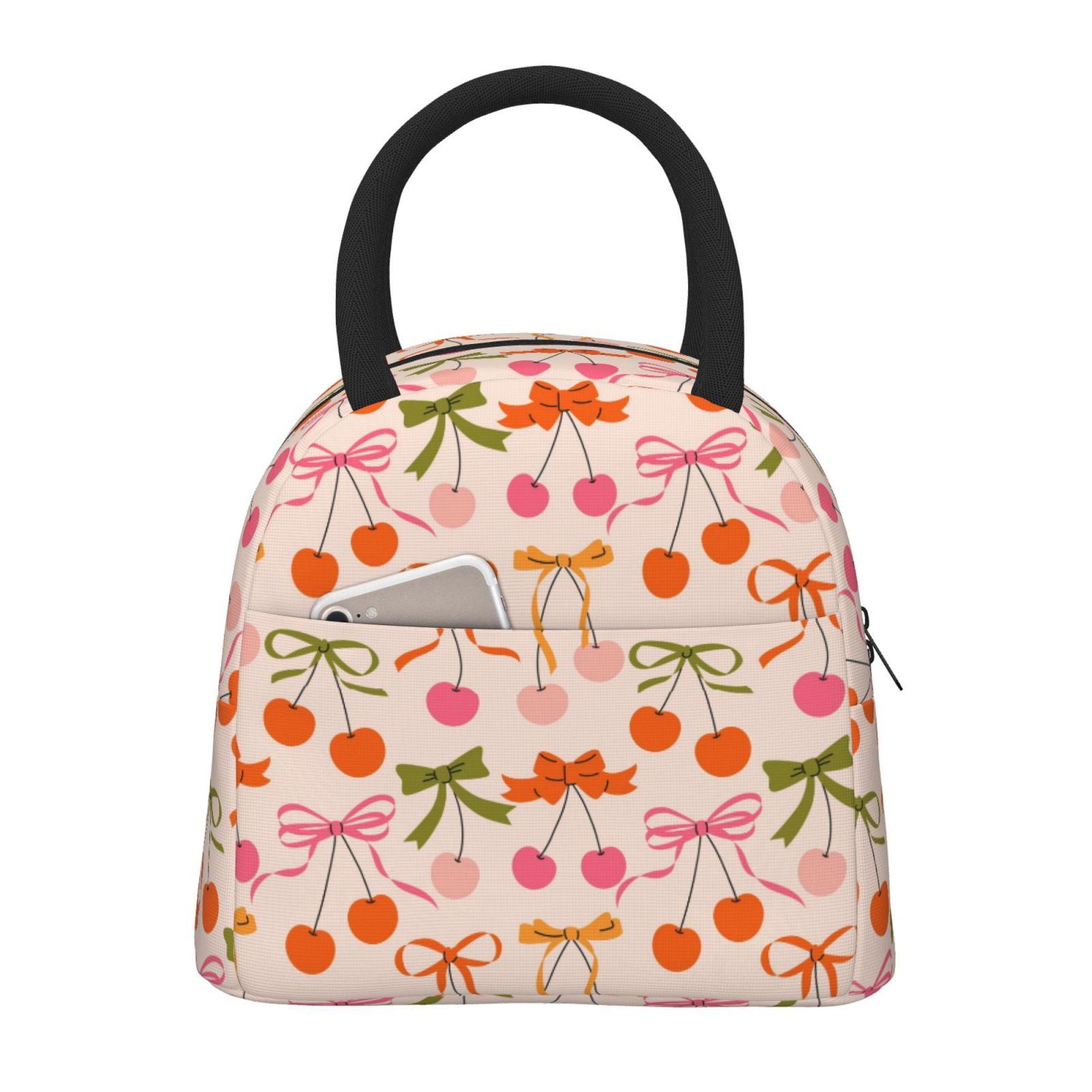 Daiia Cherries And Bows Pattern Lunch Bag , Insulated Lunch Box, Small ...