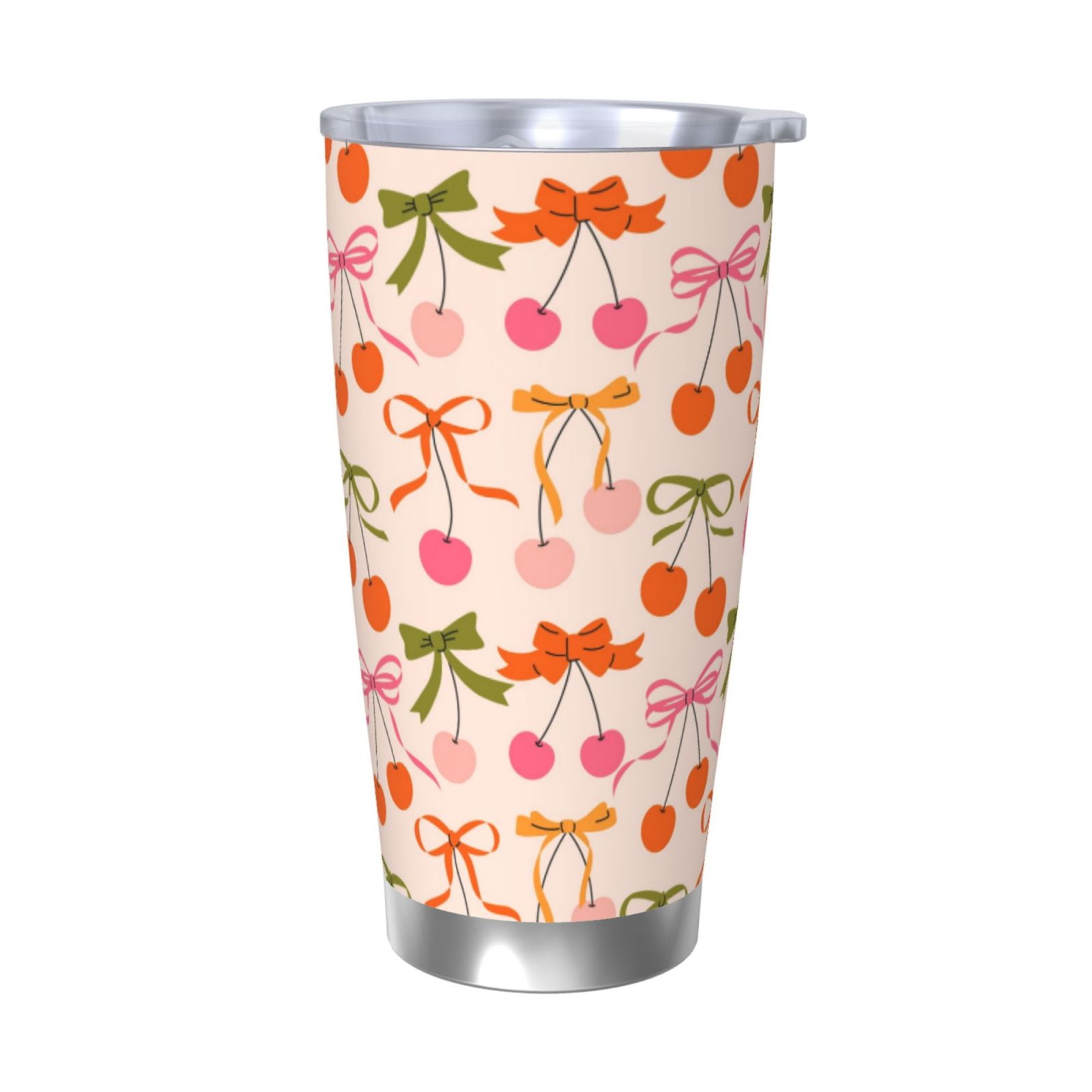 Daiia Cherries And Bows Printed 20oz Insulated Coffee Cup with Straw ...