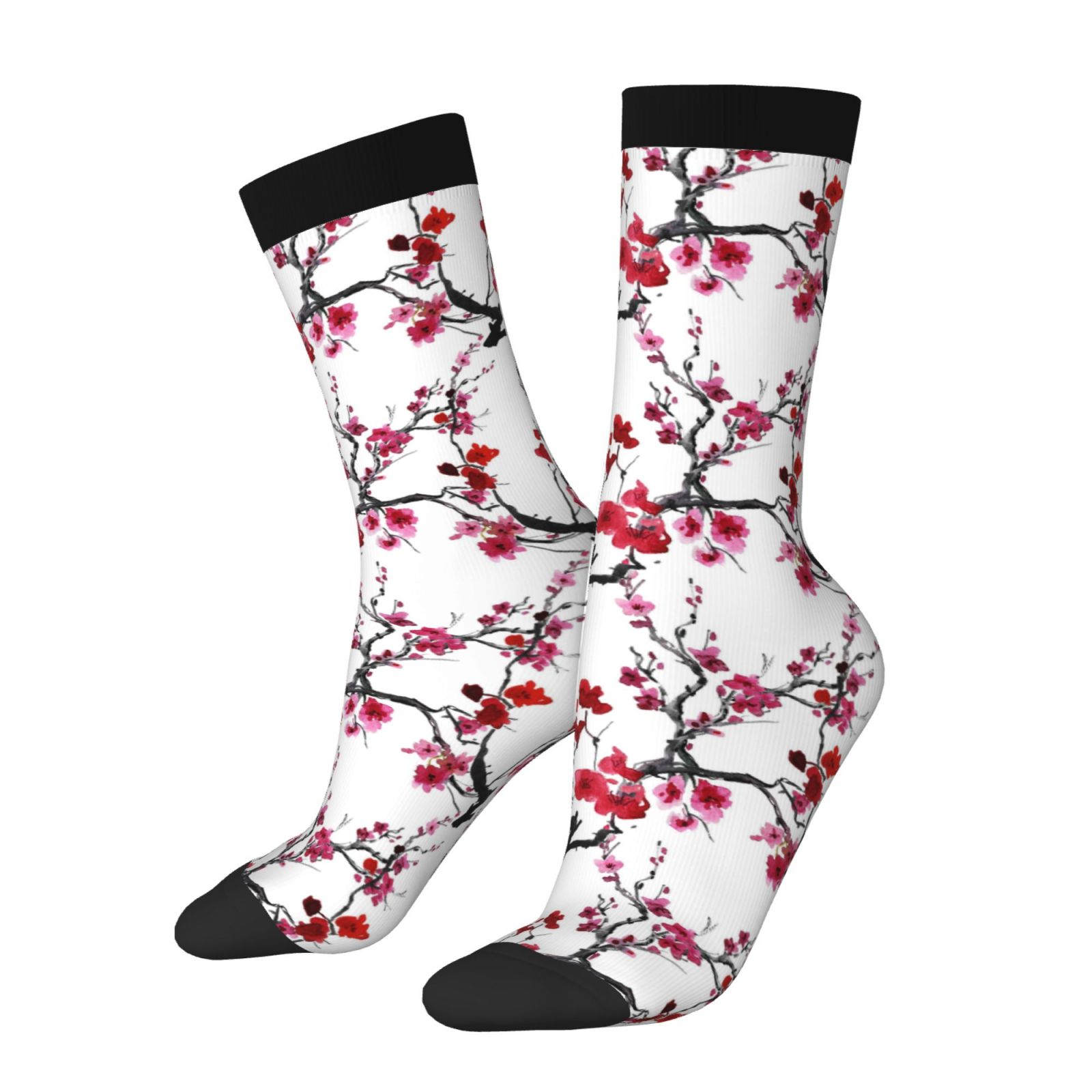 Daiia Cherry Blossoms Print Crew Socks – Soft Breathable Long Socks for ...