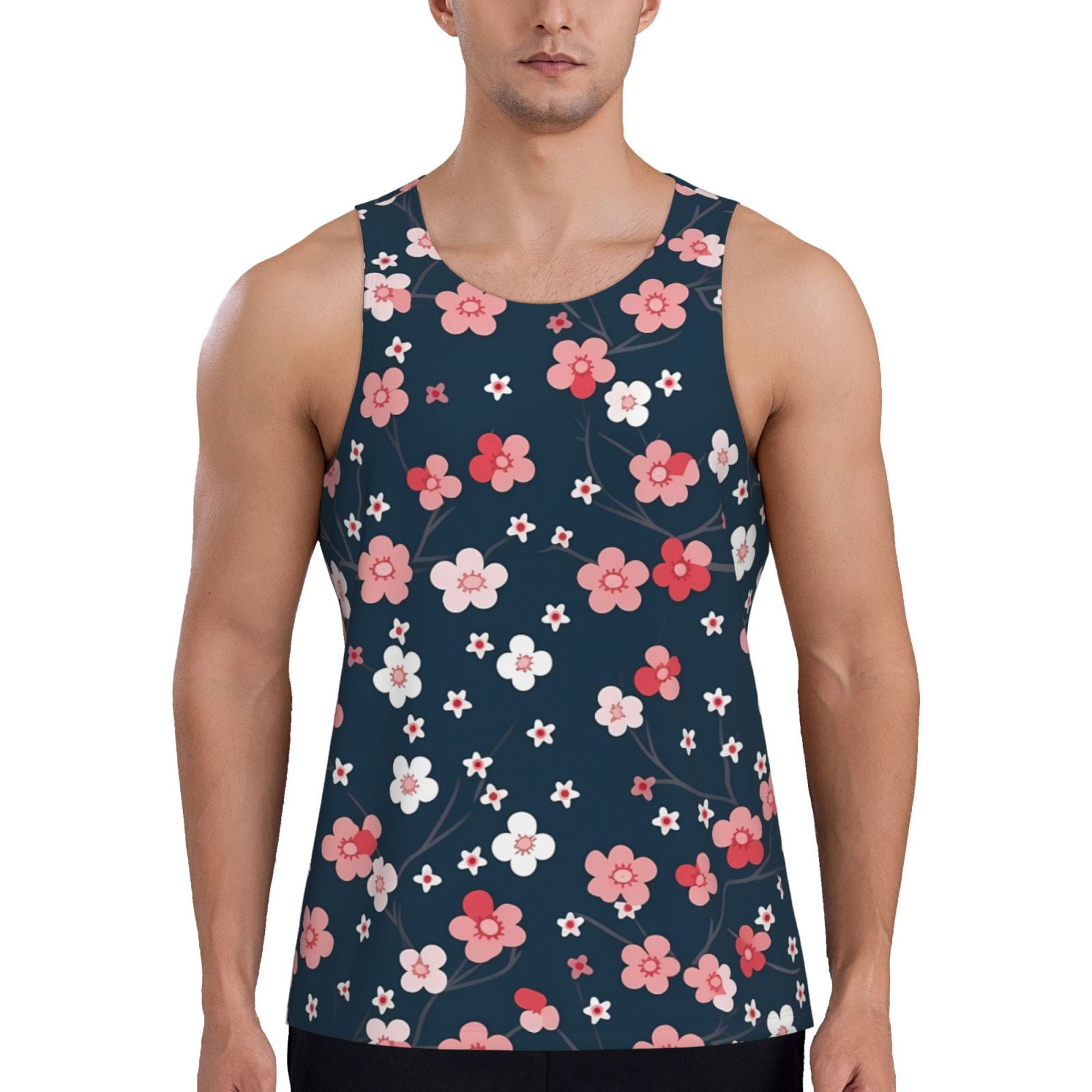Daiia Cherry Blossoms Printed Men's Quick Dry Fit Muscle Tank Top Slim ...