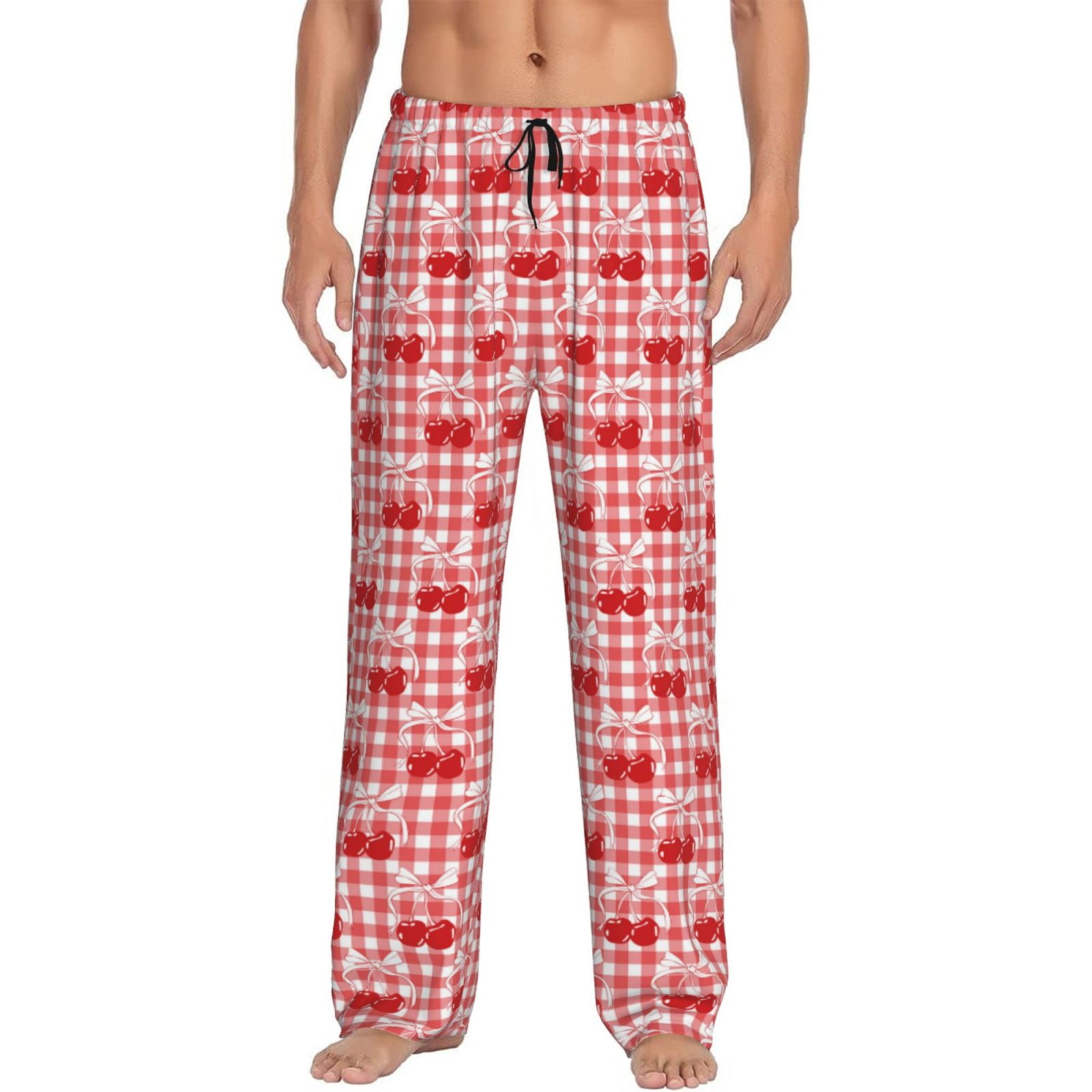 Daiia Cherry Bow Pattern Men's Sleep Pant with Pockets and Drawstring ...