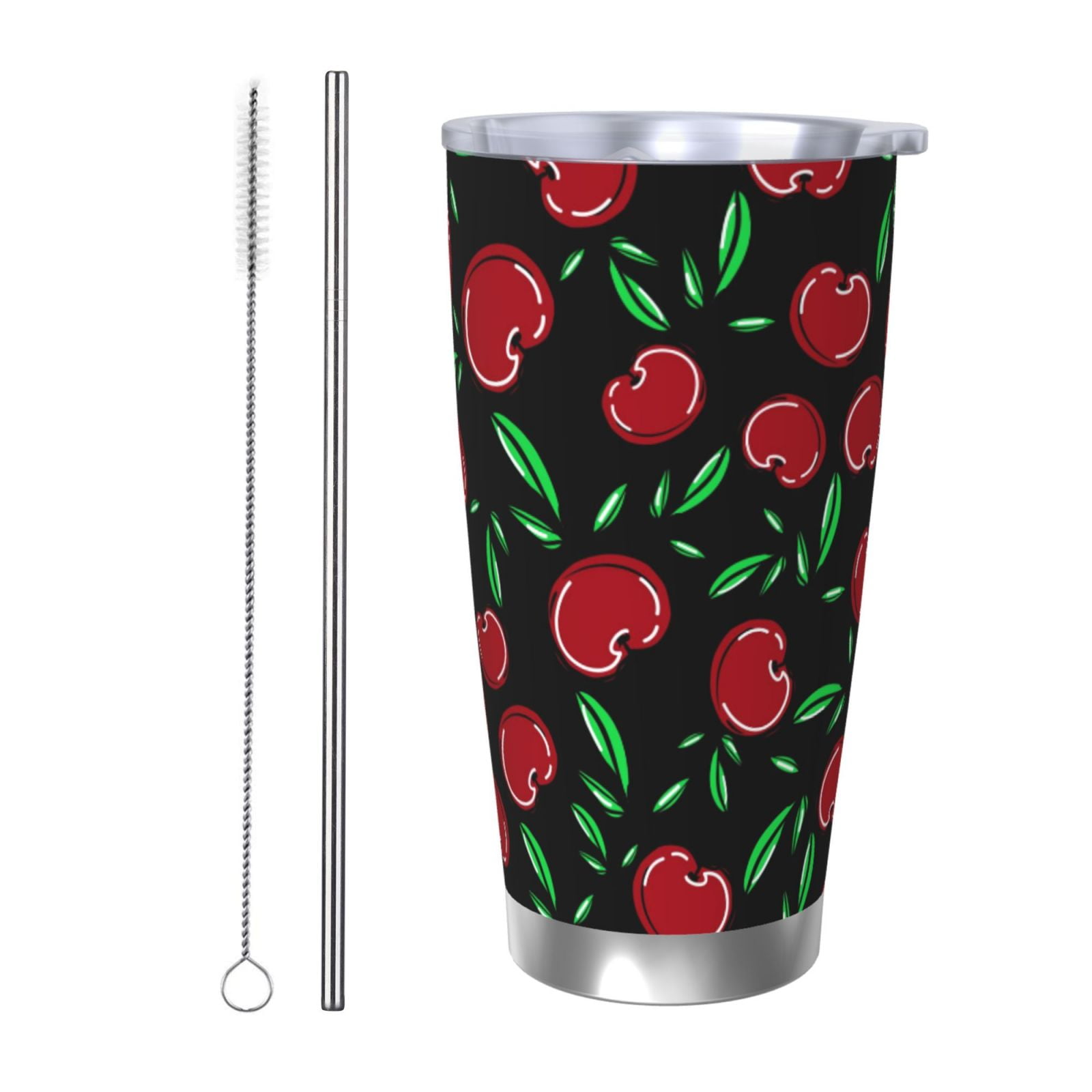 Daiia Cherry Printed 20oz Insulated Coffee Cup with Straw Topper, Fully ...