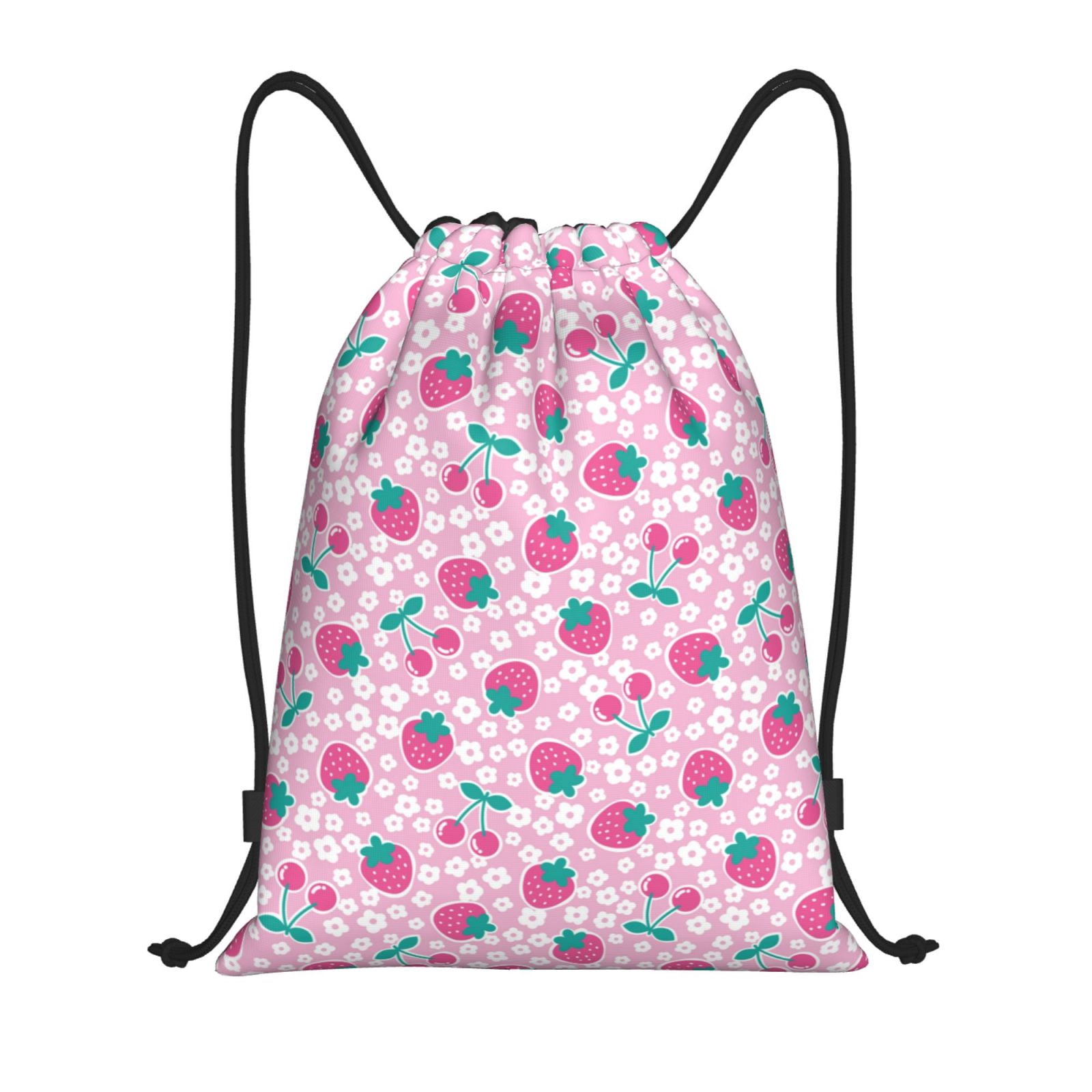 Daiia Cherry Strawberry Pattern Drawstring Backpack, Gym Bag ...