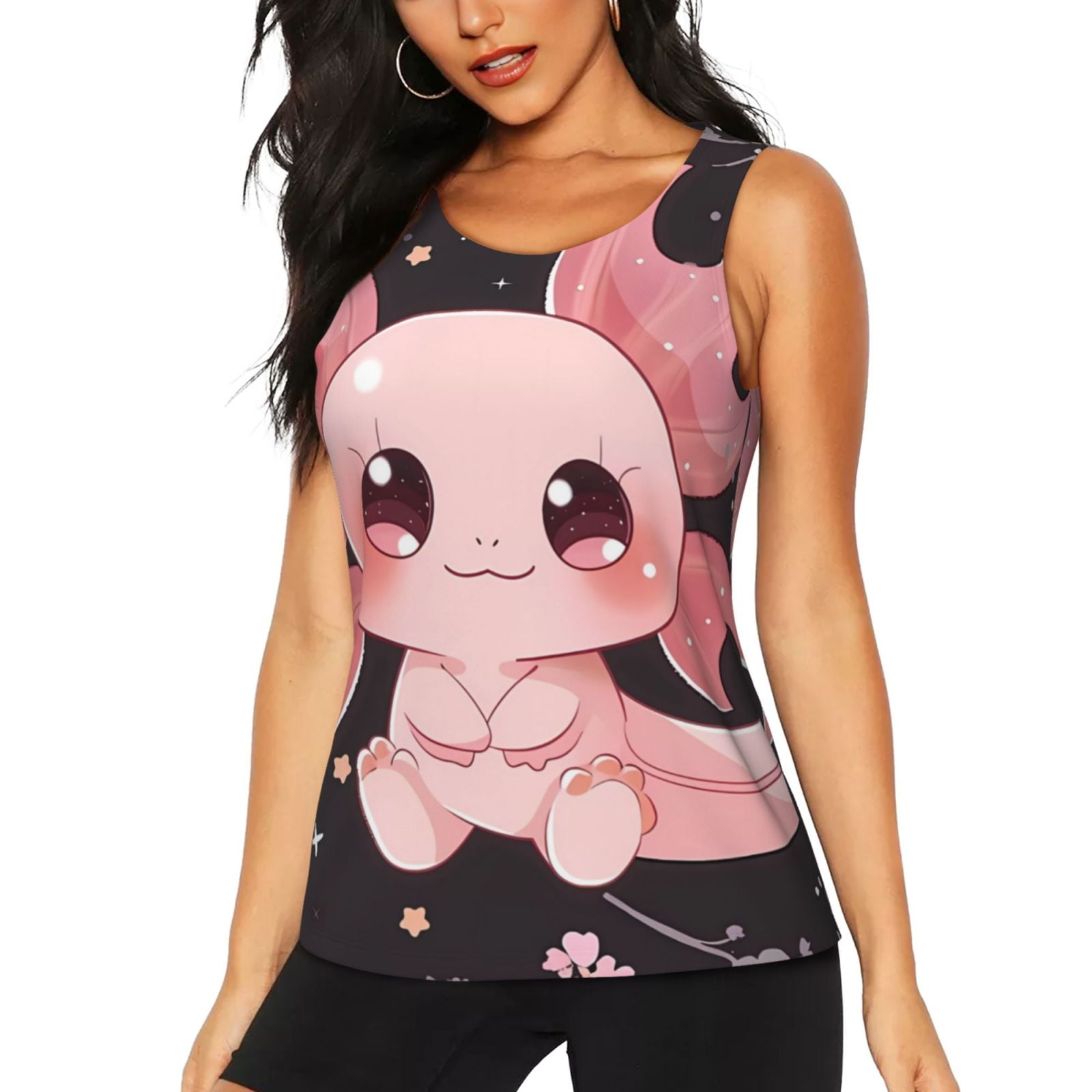 Daiia Chibi Axolotl Sakura Fantasy Printed Womens Workout Tops for ...