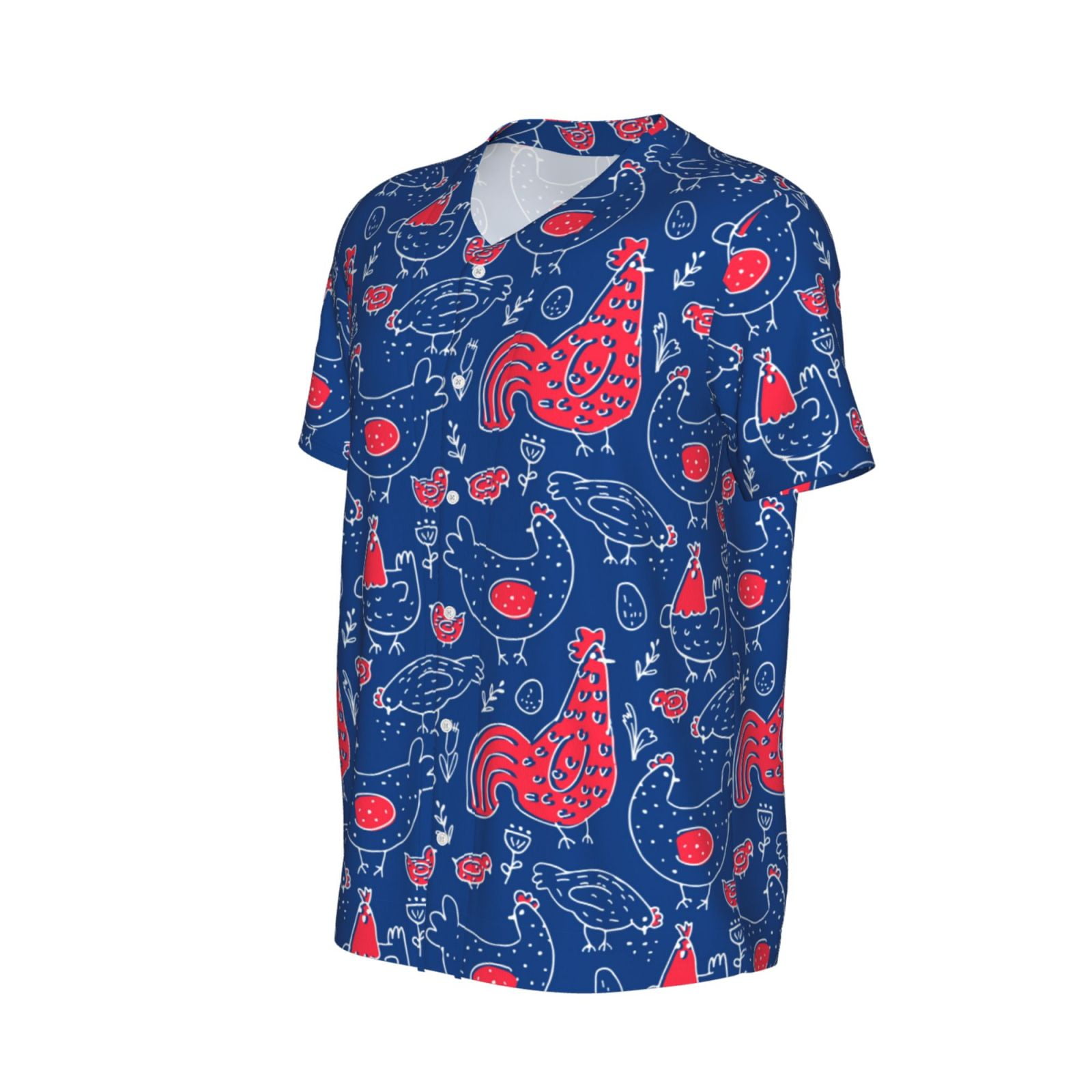 Daiia Chicken and Rooster Mens Baseball Jersey Button Down Shirts Short ...