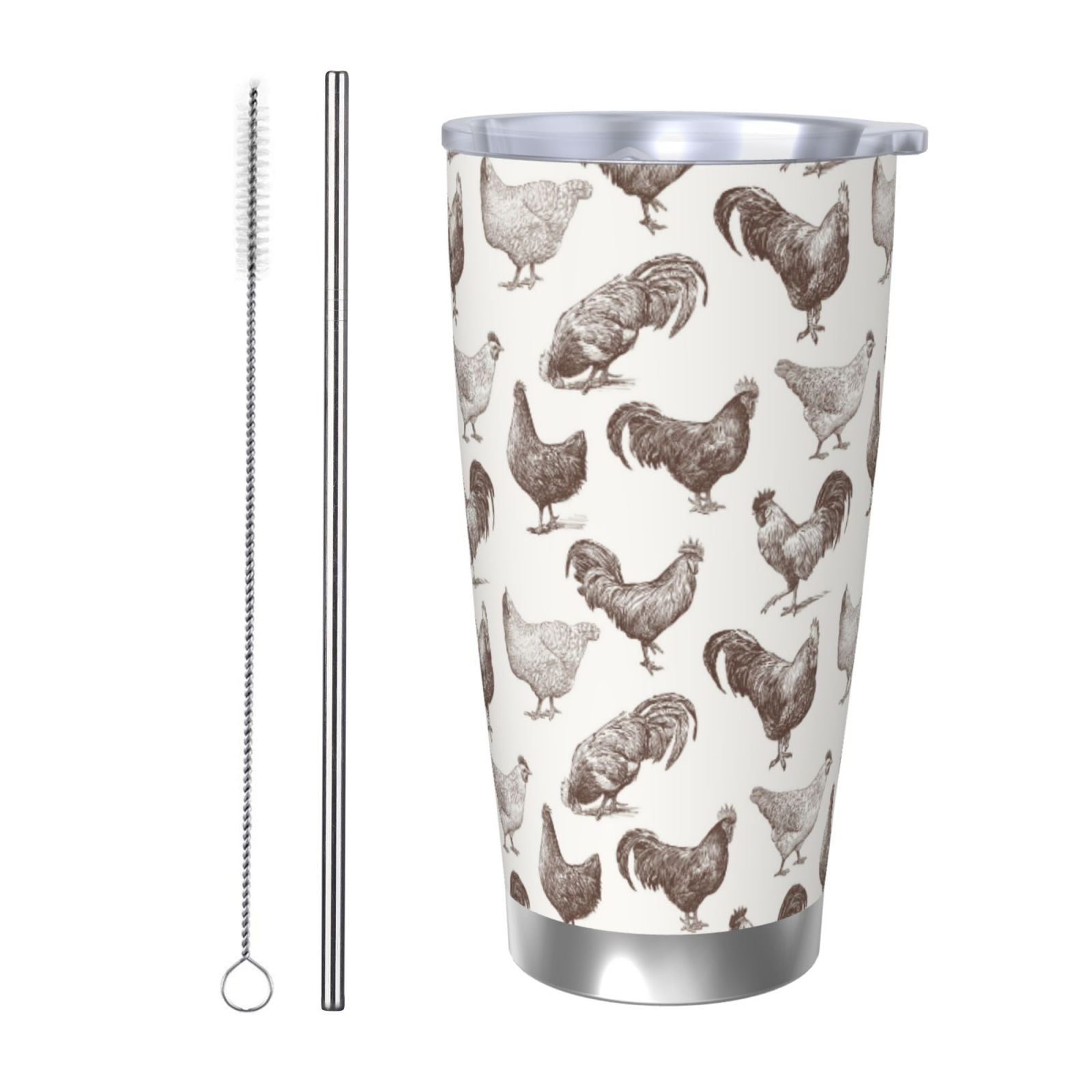 Daiia Chickens Printed 20oz Insulated Coffee Cup with Straw Topper ...