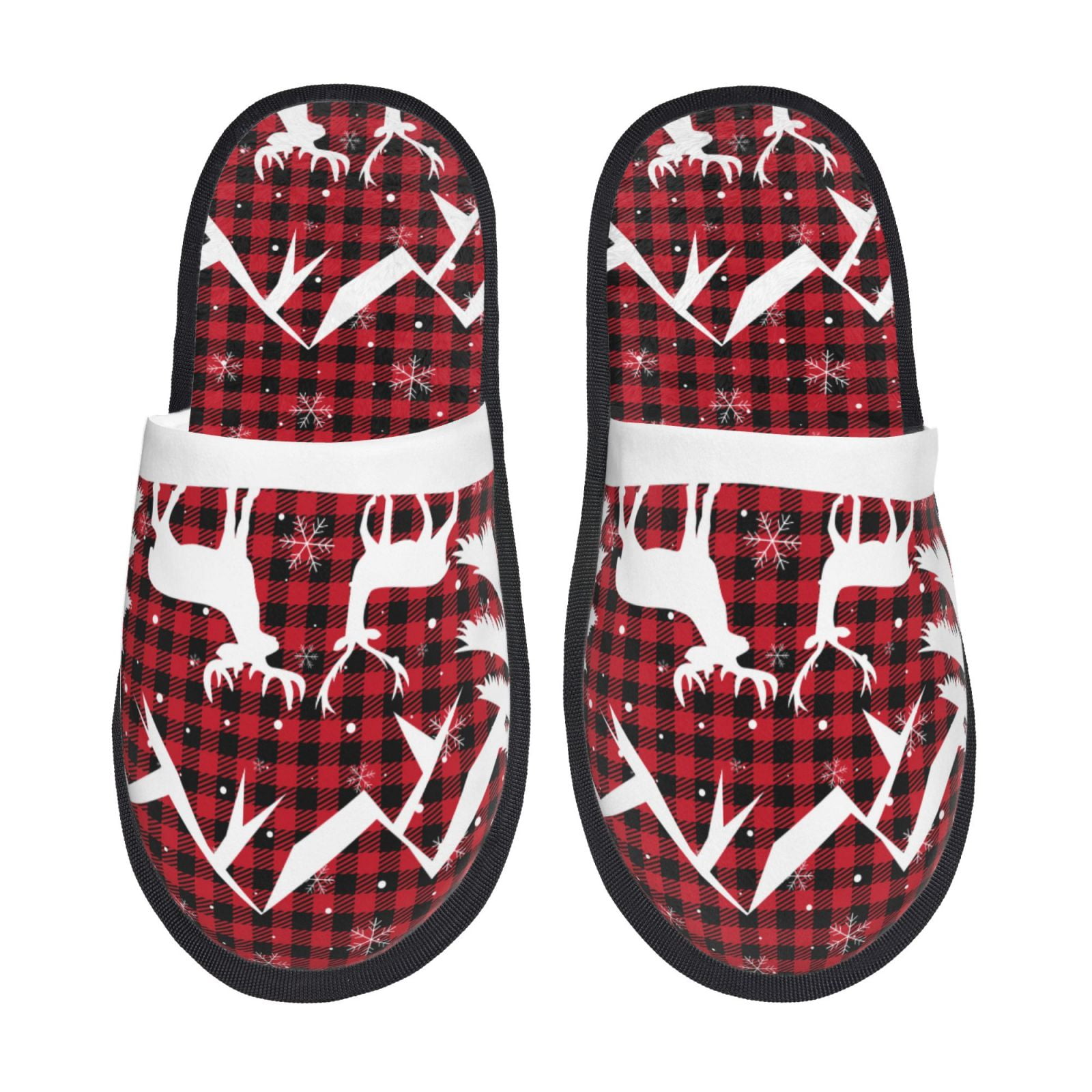 Daiia Christmas Buffalo Plaid Pattern Furry Slippers for Women and Men ...