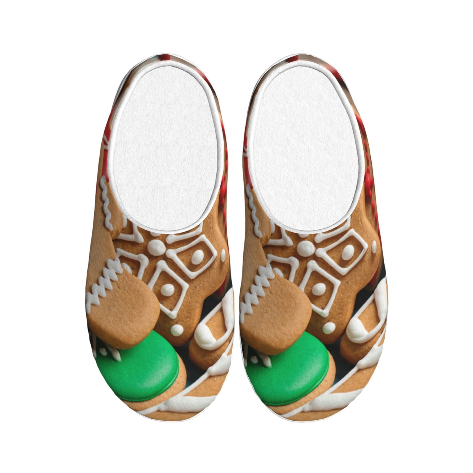Daiia Christmas Cookies Print Women’s Fuzzy Slippers Memory Foam ...