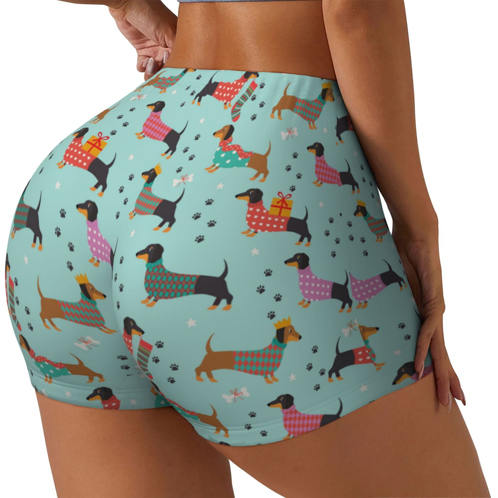 Daiia Christmas Dachshund Pattern Women's Workout Shorts Biker Shorts ...