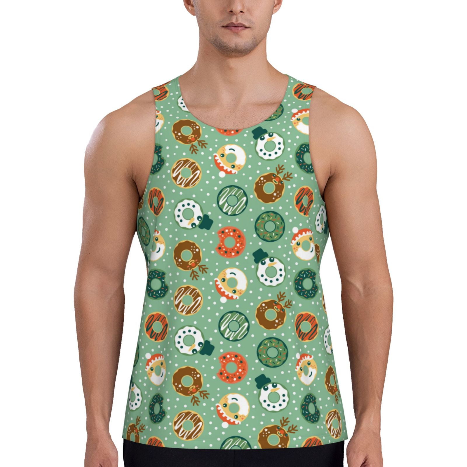 Daiia Christmas Donuts Printed Men's Quick Dry Fit Muscle Tank Top Slim ...