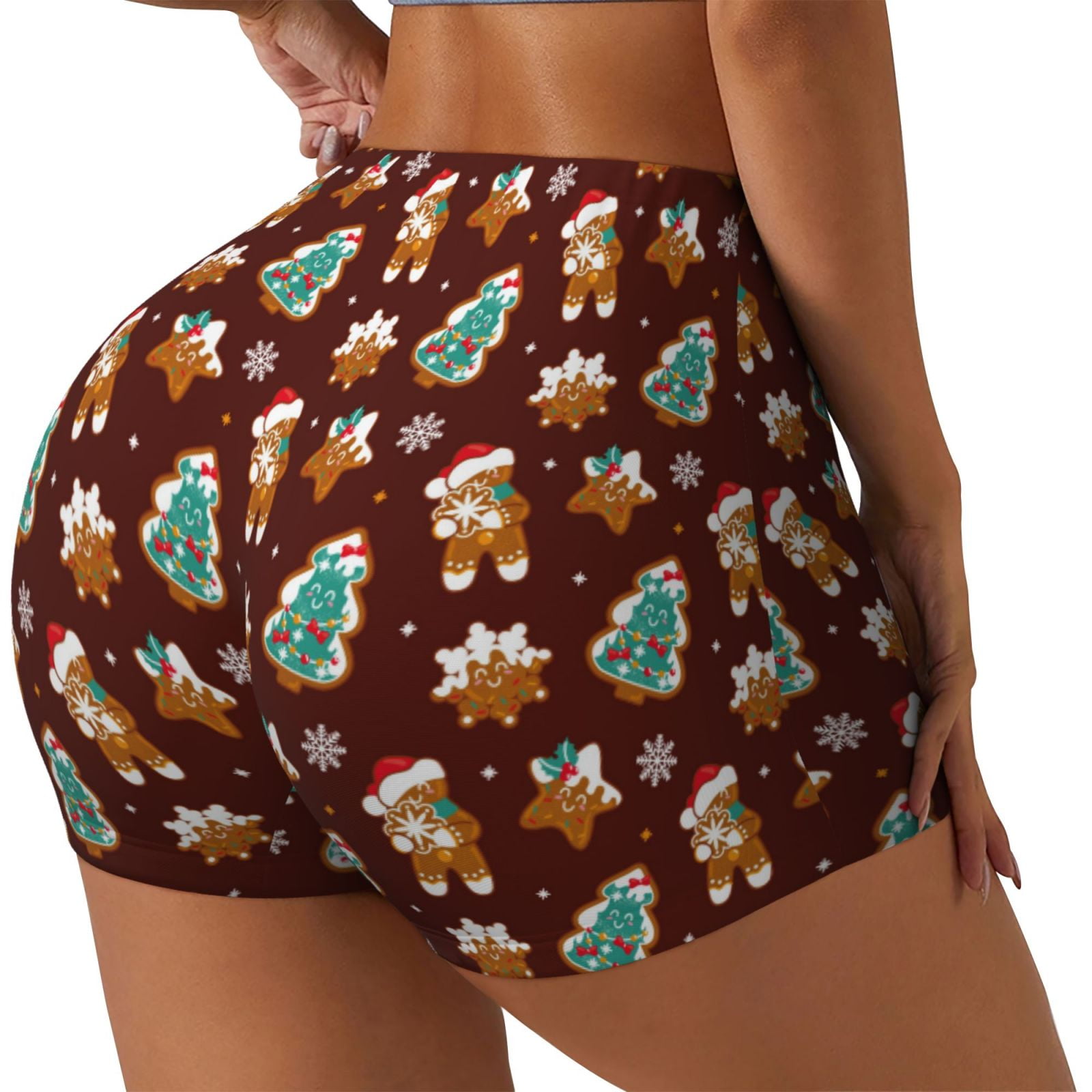 Daiia Christmas Gingerbread Pattern Women's Workout Shorts Biker Shorts ...