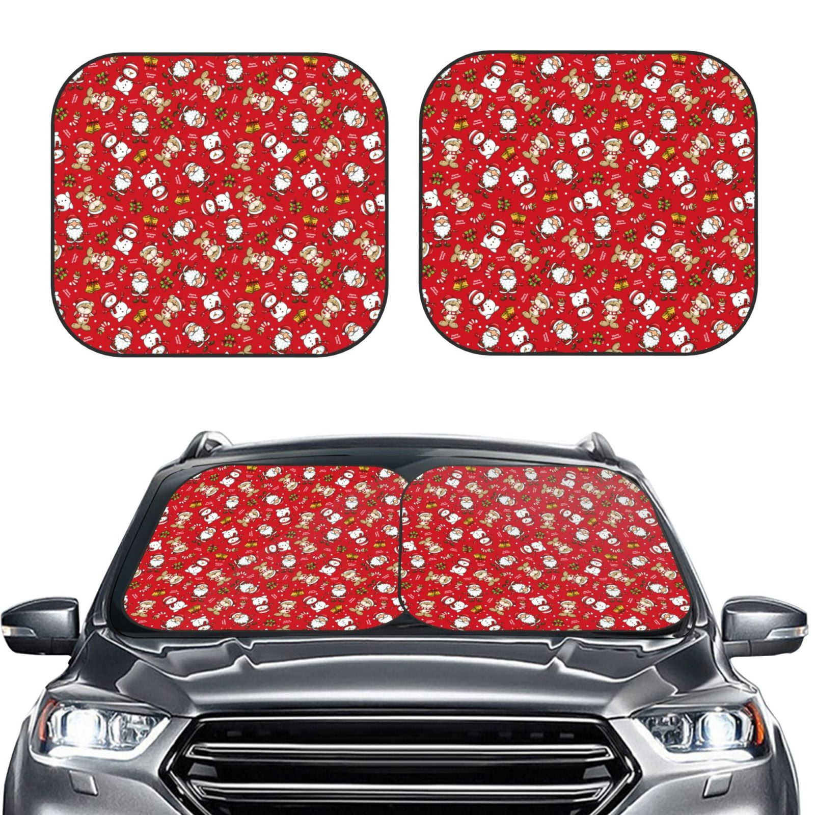 Daiia Christmas Santa Cartoon Snowman A 2PCS Car Windshield Sun Shade ...