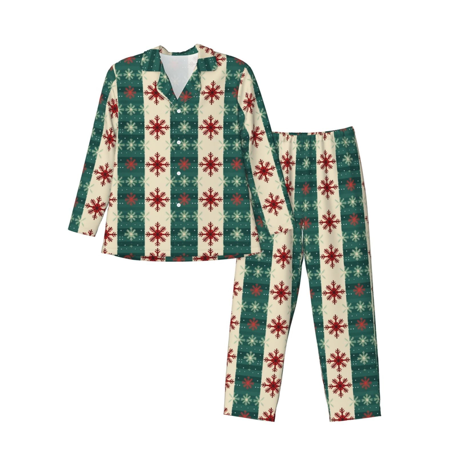 Daiia Christmas Snowflakes Plaid for Men's Long-Sleeved Pajama Set ...
