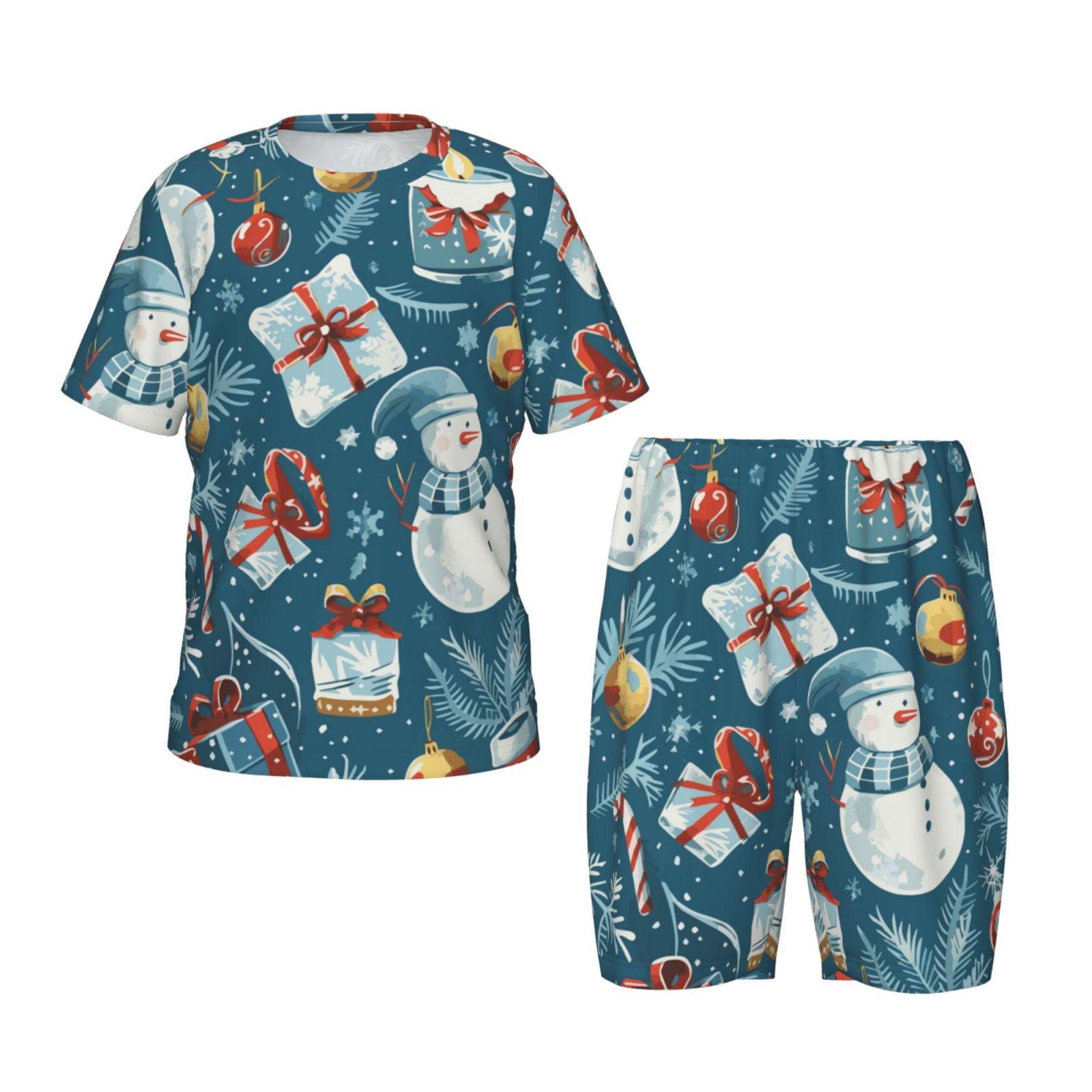 Daiia Christmas Snowman Gift Print Children’s Cotton Pajama Set – Short ...
