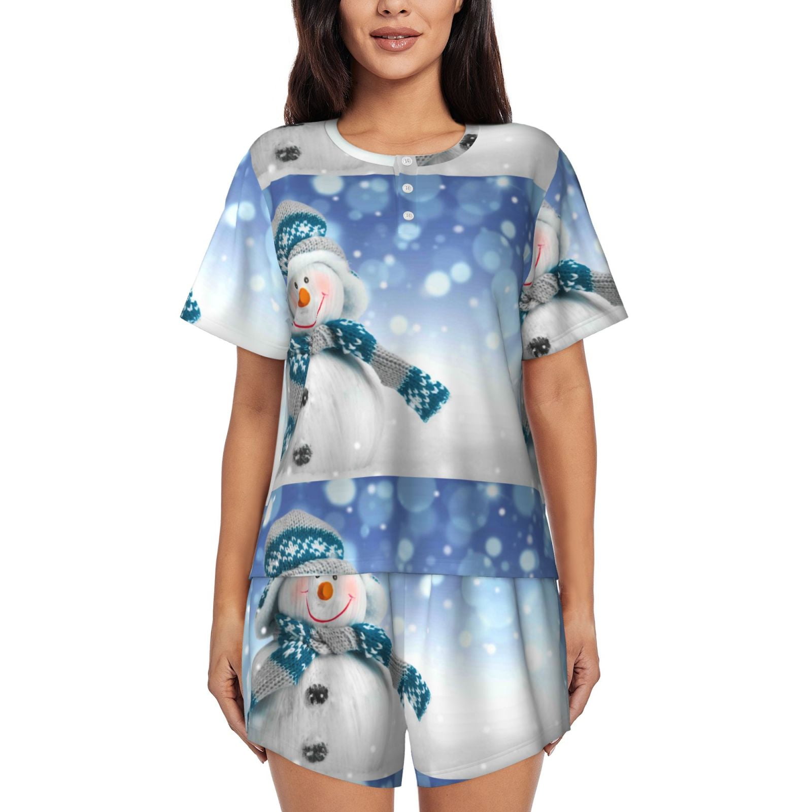 Daiia Christmas Snowman In The Snow Pattern Womens Pajama Sets Short ...