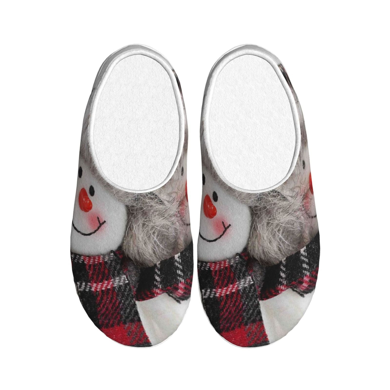 Daiia Christmas Snowman With Hat Print Women’s Fuzzy Slippers Memory ...