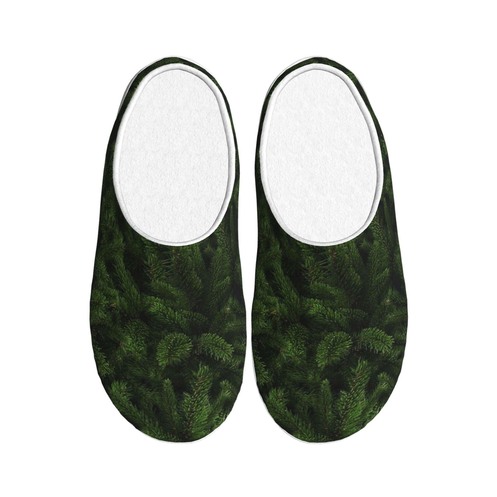 Daiia Christmas Tree Branches Print Women’s Fuzzy Slippers Memory Foam ...