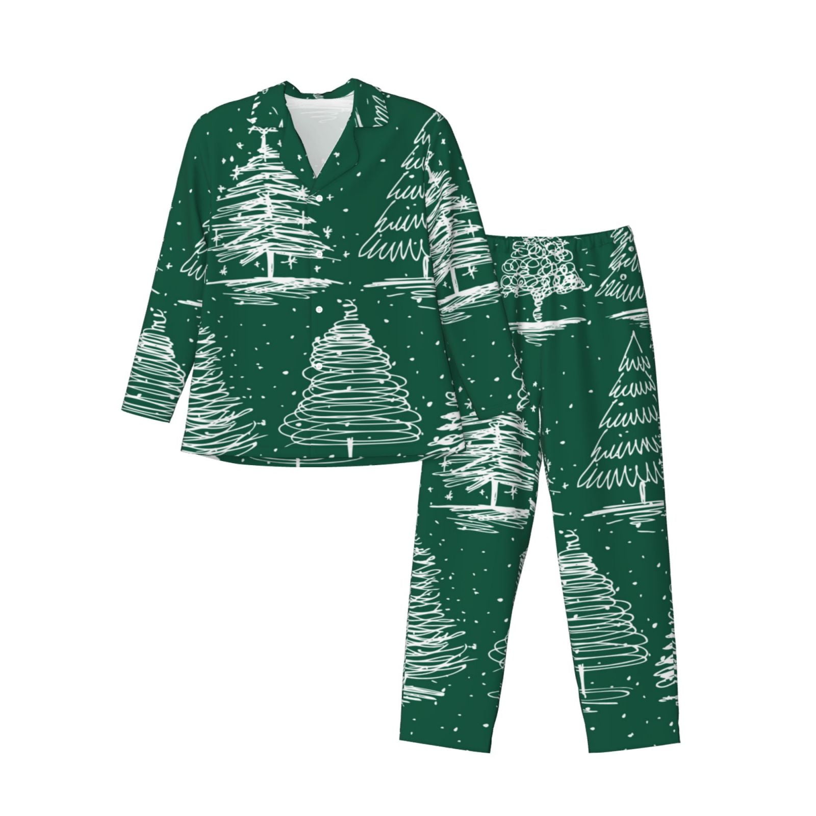 Daiia Christmas Trees for Men's Long-Sleeved Pajama Set – Soft ...