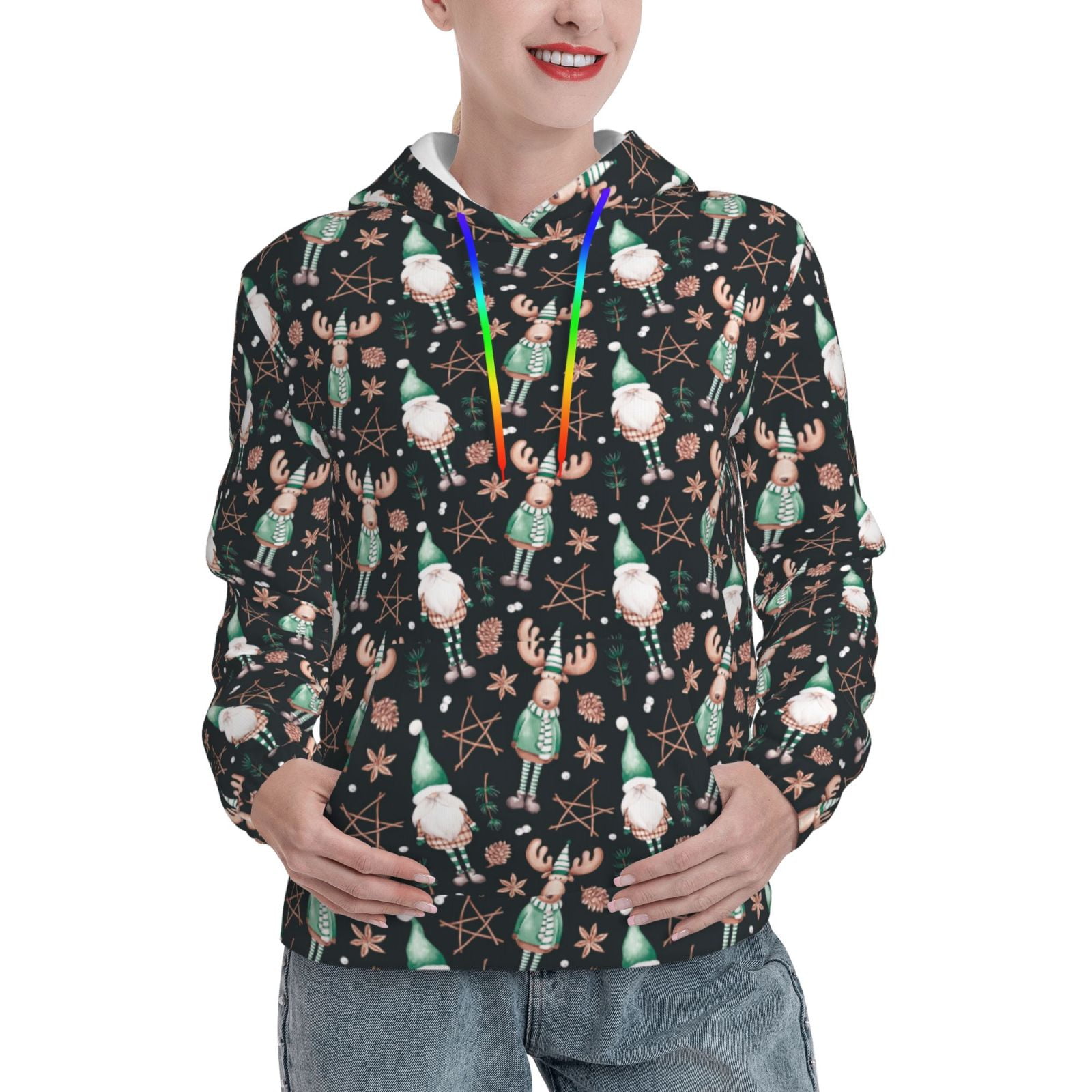 Daiia Christmas cute deer old man Pattern Women's Fashion Hoodies ...