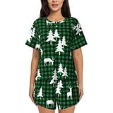 Daiia Christmas tree green plaid Pattern Womens Pajama Sets Short ...