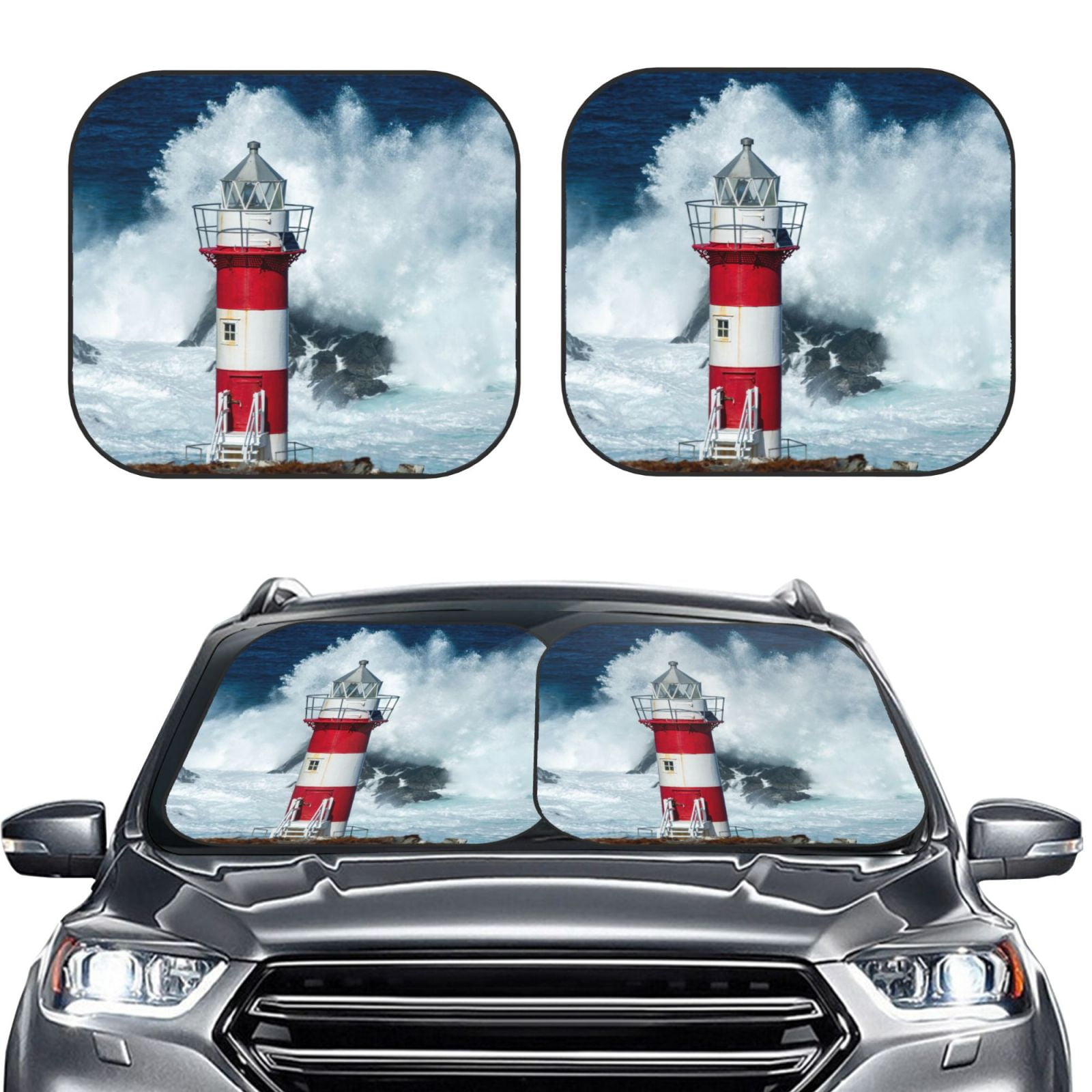 Daiia Circular Lighthouse 2PCS Car Windshield Sun Shade, Foldable Sun ...