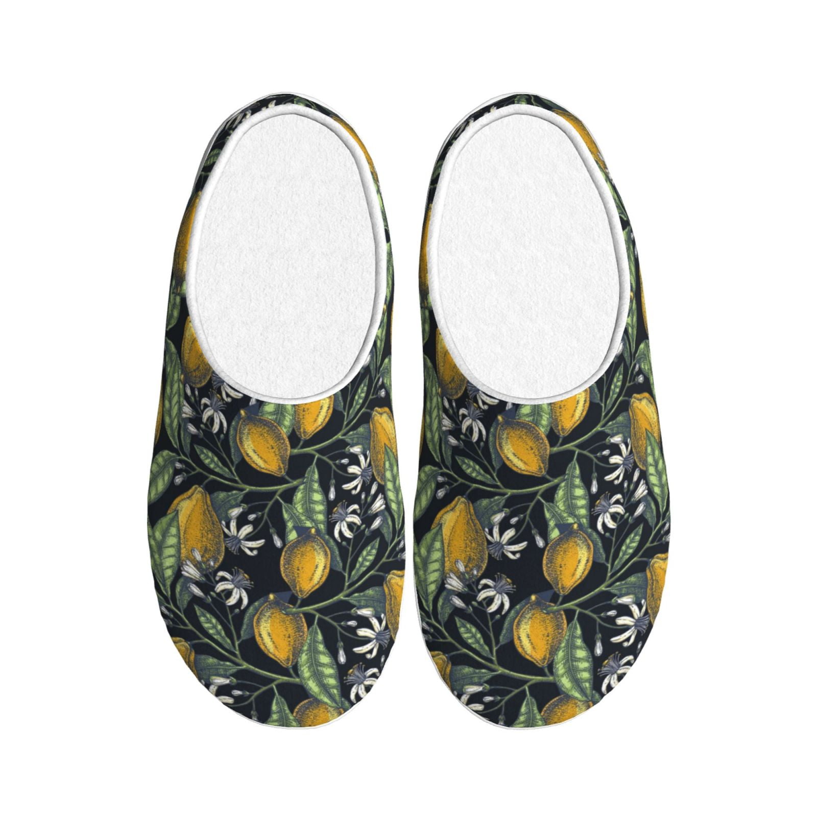 Daiia Citrus Fruits Elegant Lemons Print Women’s Fuzzy Slippers Memory ...