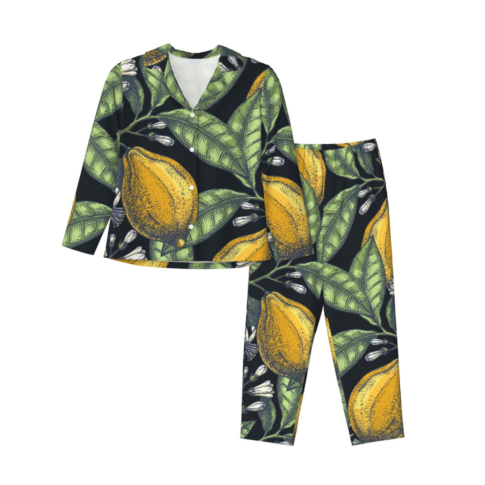 Daiia Citrus Fruits Elegant Lemons for Women's Long-Sleeved Pajama Set ...