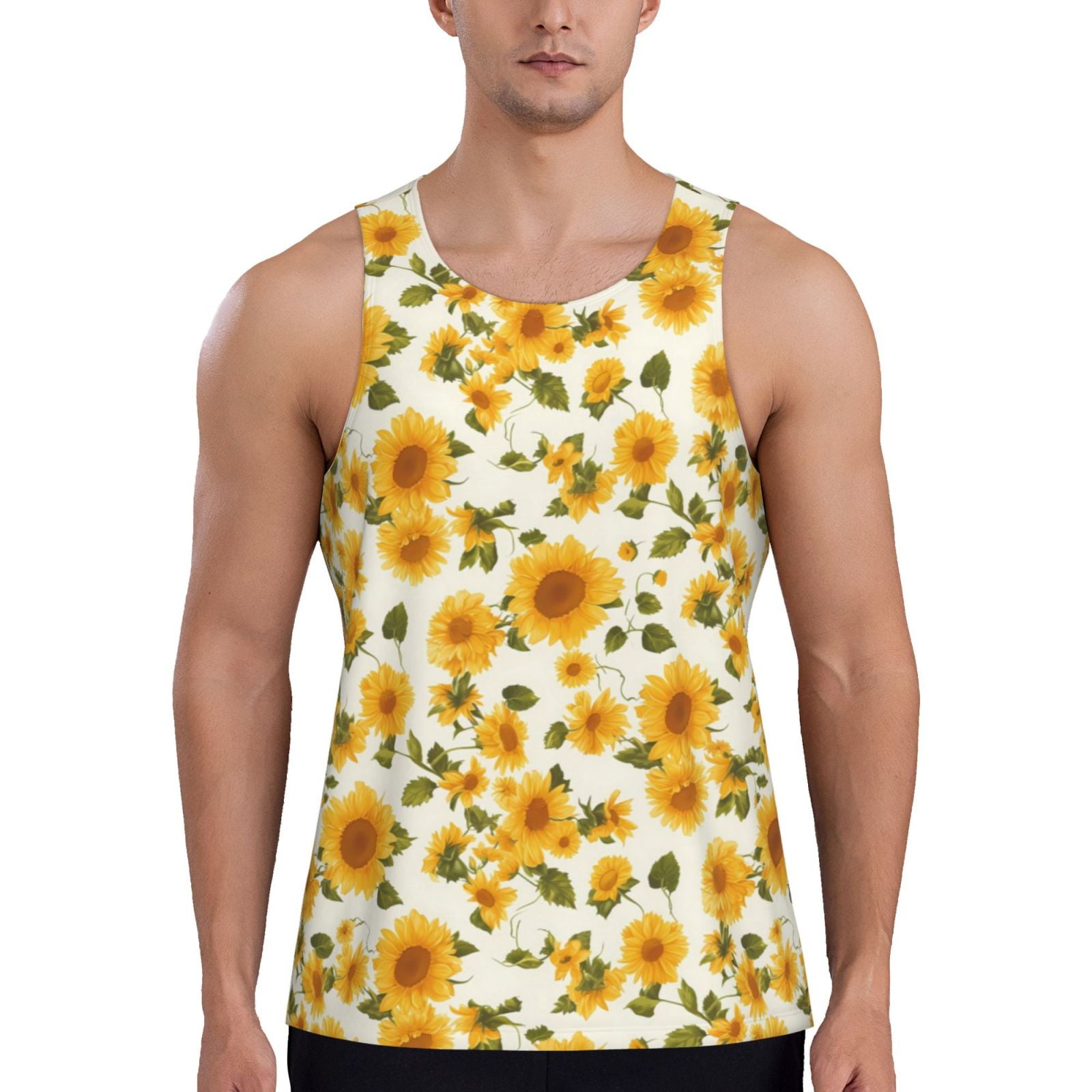 Daiia Classical Cute Sunflower Printed Men's Quick Dry Fit Muscle Tank ...