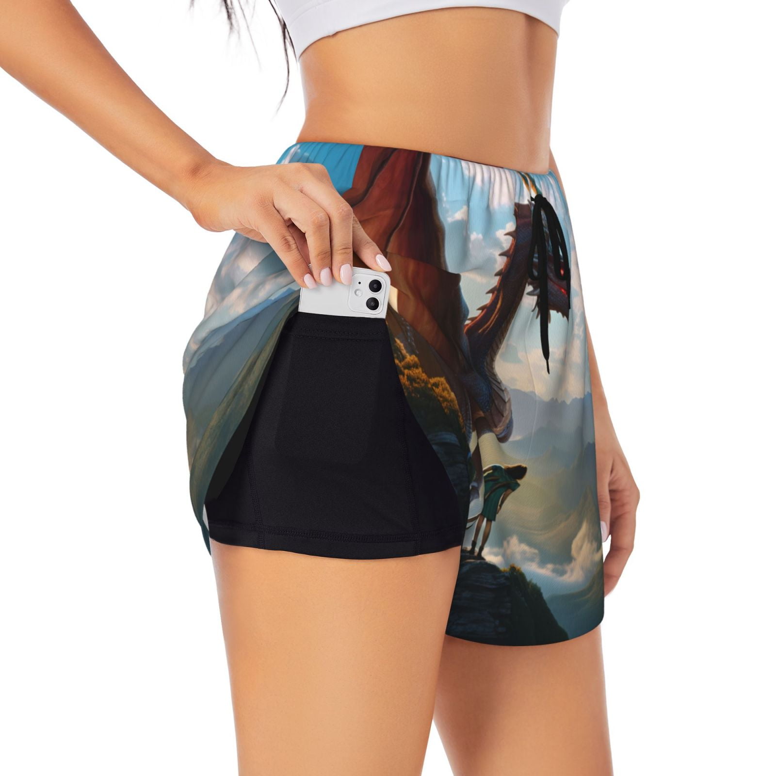 Daiia Clear Sky Mountain Red Dragon Pattern Women's 2 in 1 Running ...