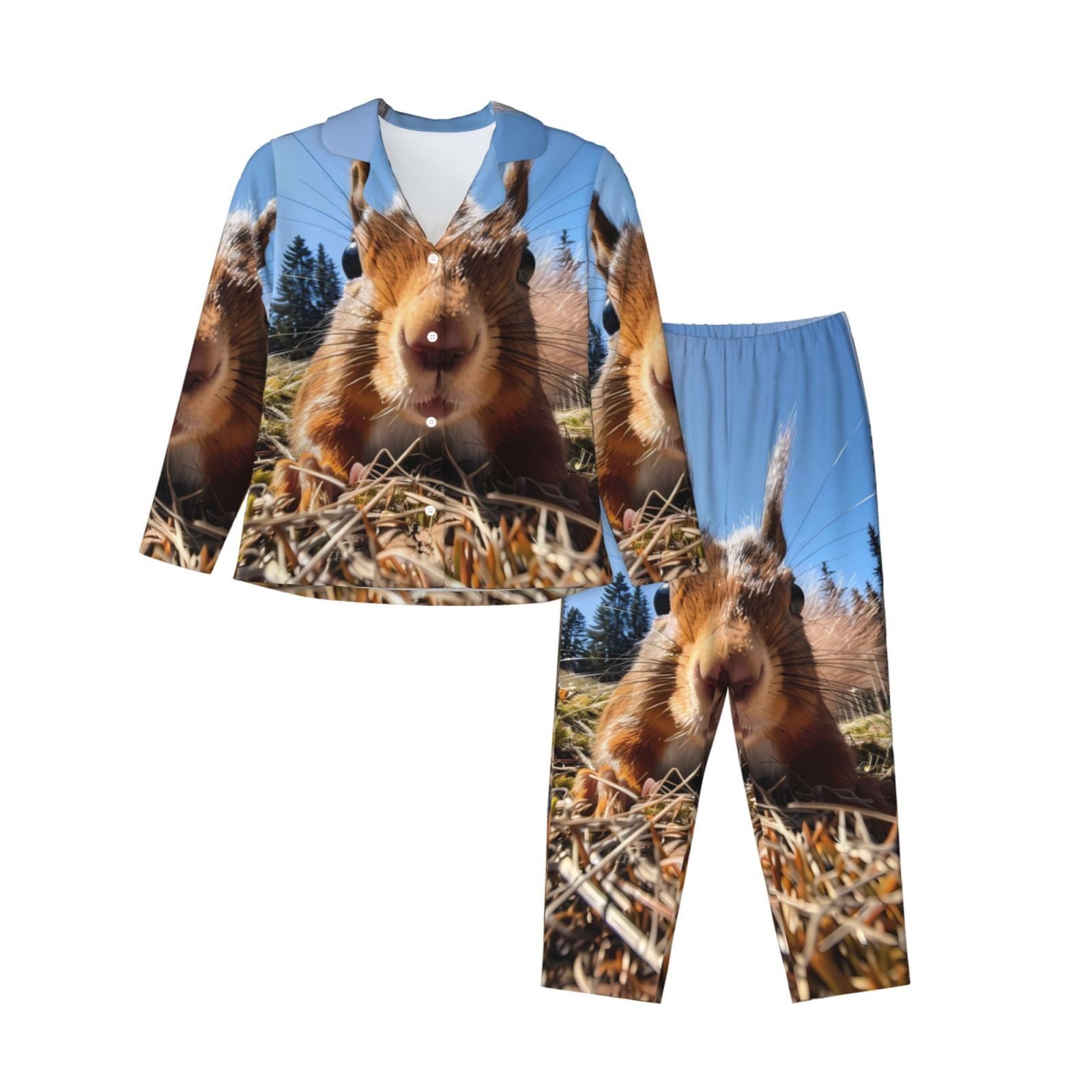 Daiia Close-Up Curious Squirrel for Women's Long-Sleeved Pajama Set ...