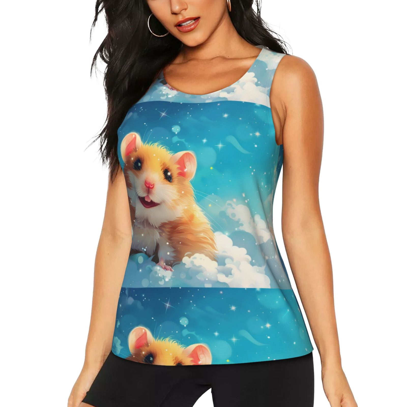 Daiia Cloud Cute Hamster Printed Womens Workout Tops for Women Quick ...