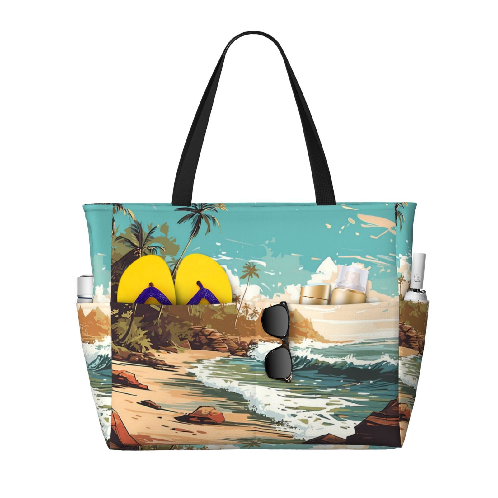 Daiia Coastal Palm Beach Beach Travel Bag - Water-Resistant Beach Bag ...