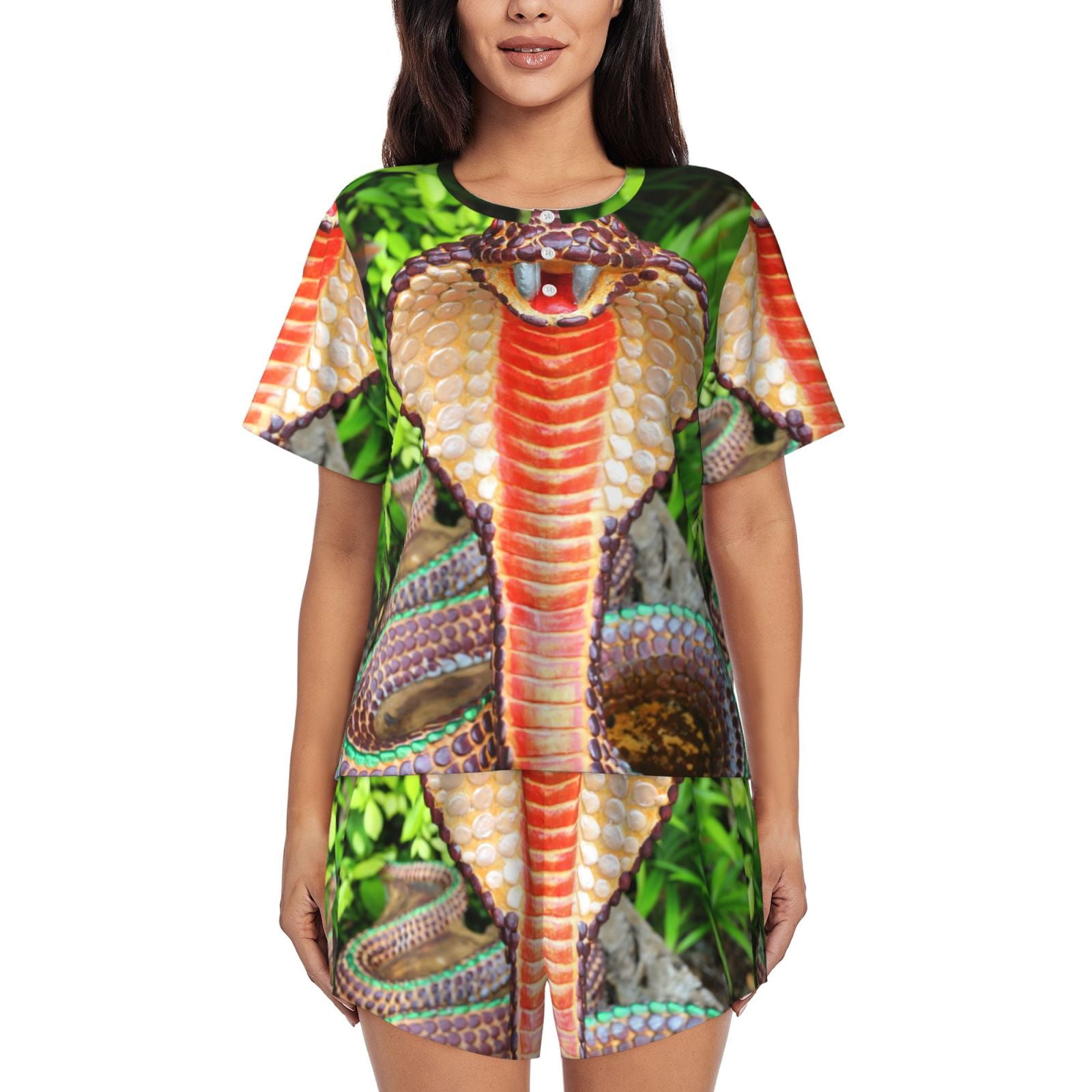 Daiia Cobra Snake Pattern Womens Pajama Sets Short Sleeve Pajamas for ...
