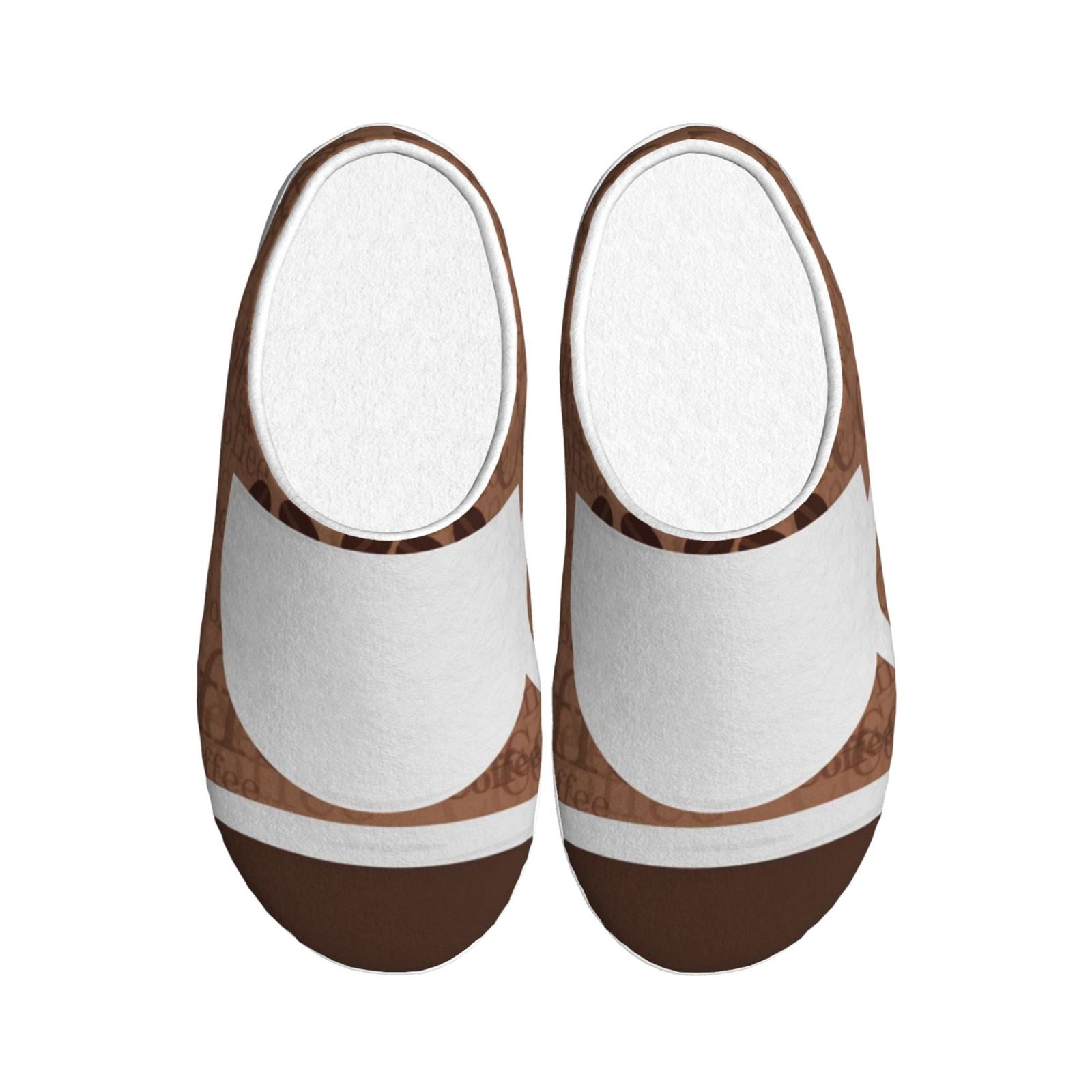 Daiia Coffee Cafe Cup Print Women’s Fuzzy Slippers Memory Foam ...