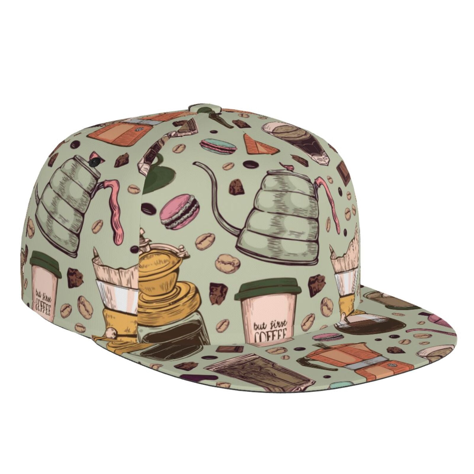 Daiia Coffee Makers Macaroons Chocolate print Flat Bill Hats Flat Brim ...