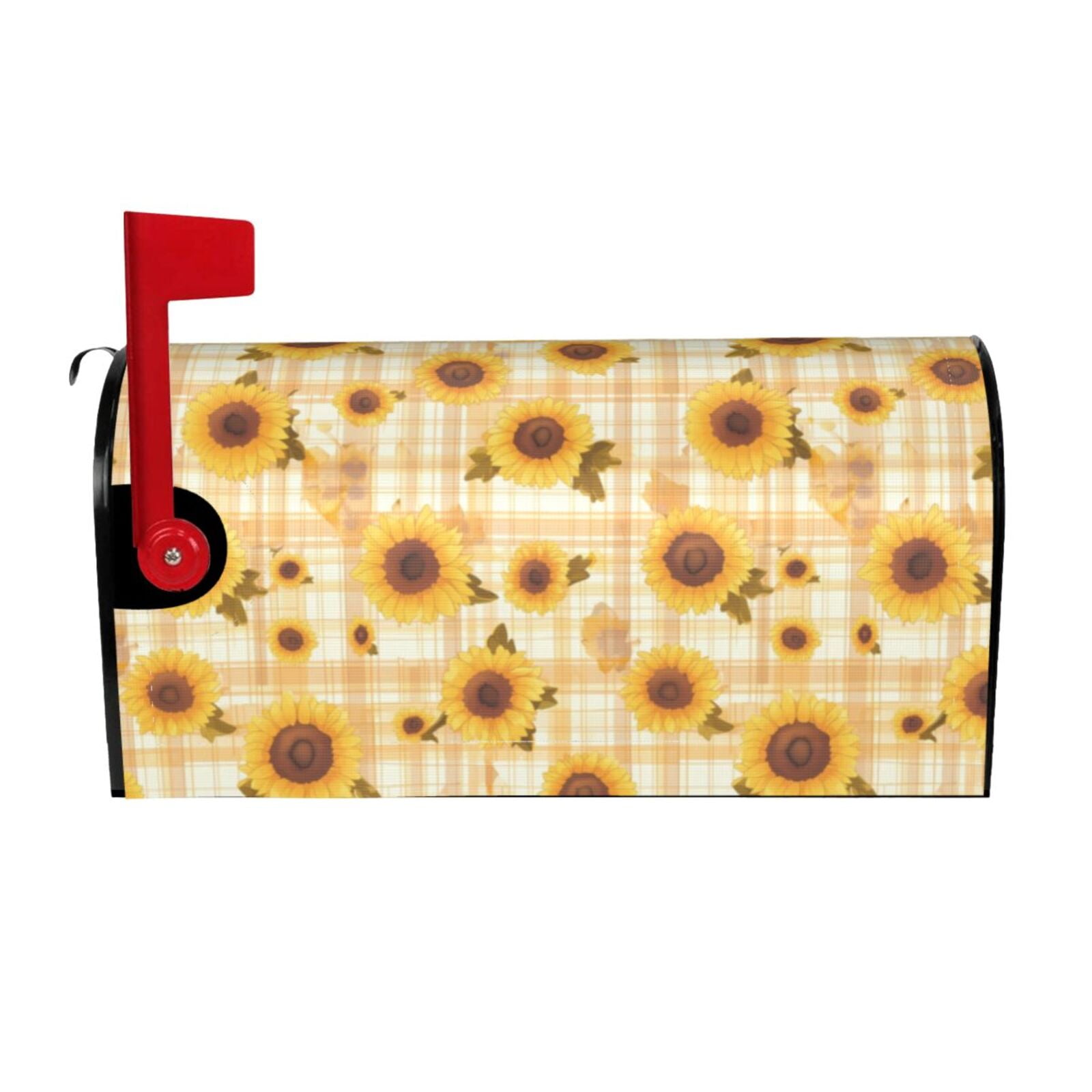 Daiia Coffee Plaid Sunflower Mailbox Cover , Magnetic Welcome Mailbox ...