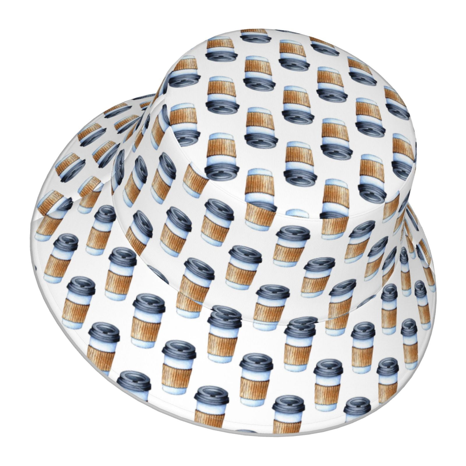 Daiia Coffee To Go Pattern Pattern Bucket Hat - Trendy Cotton Sun Hat ...