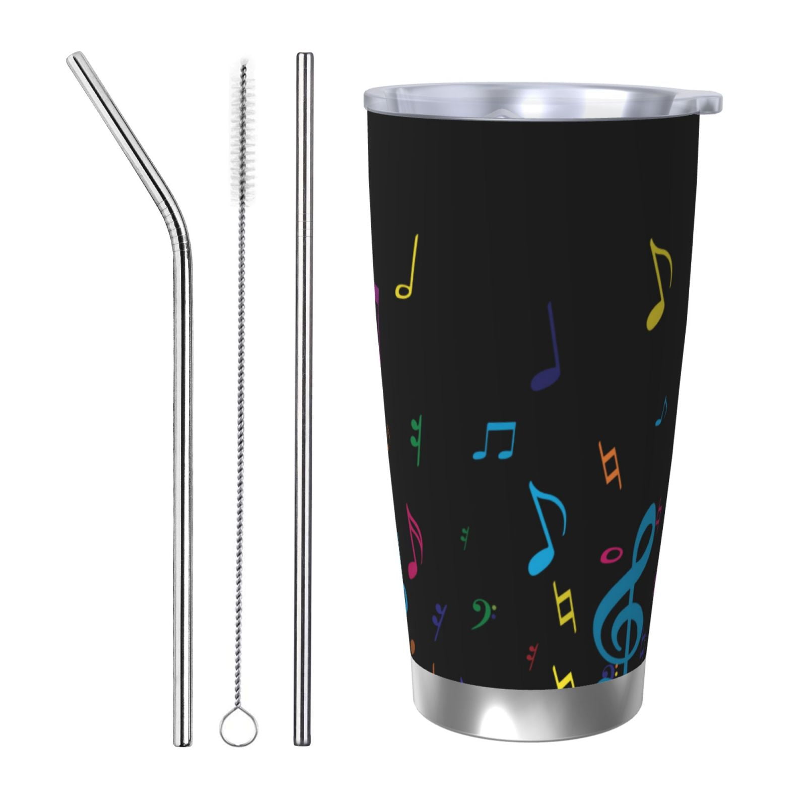 Daiia Color Musical Notes Printed 20oz Insulated Coffee Cup with Straw ...
