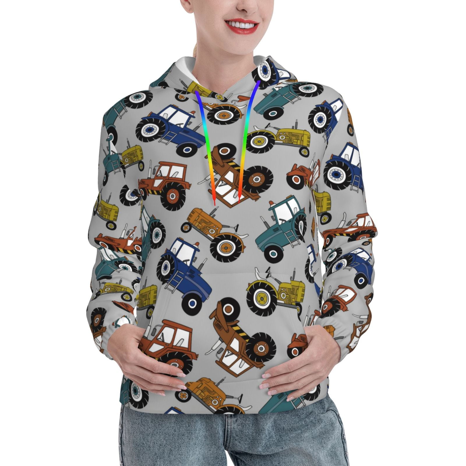 Daiia Color Tractor Pattern Women's Fashion Hoodies & Sweatshirts with ...