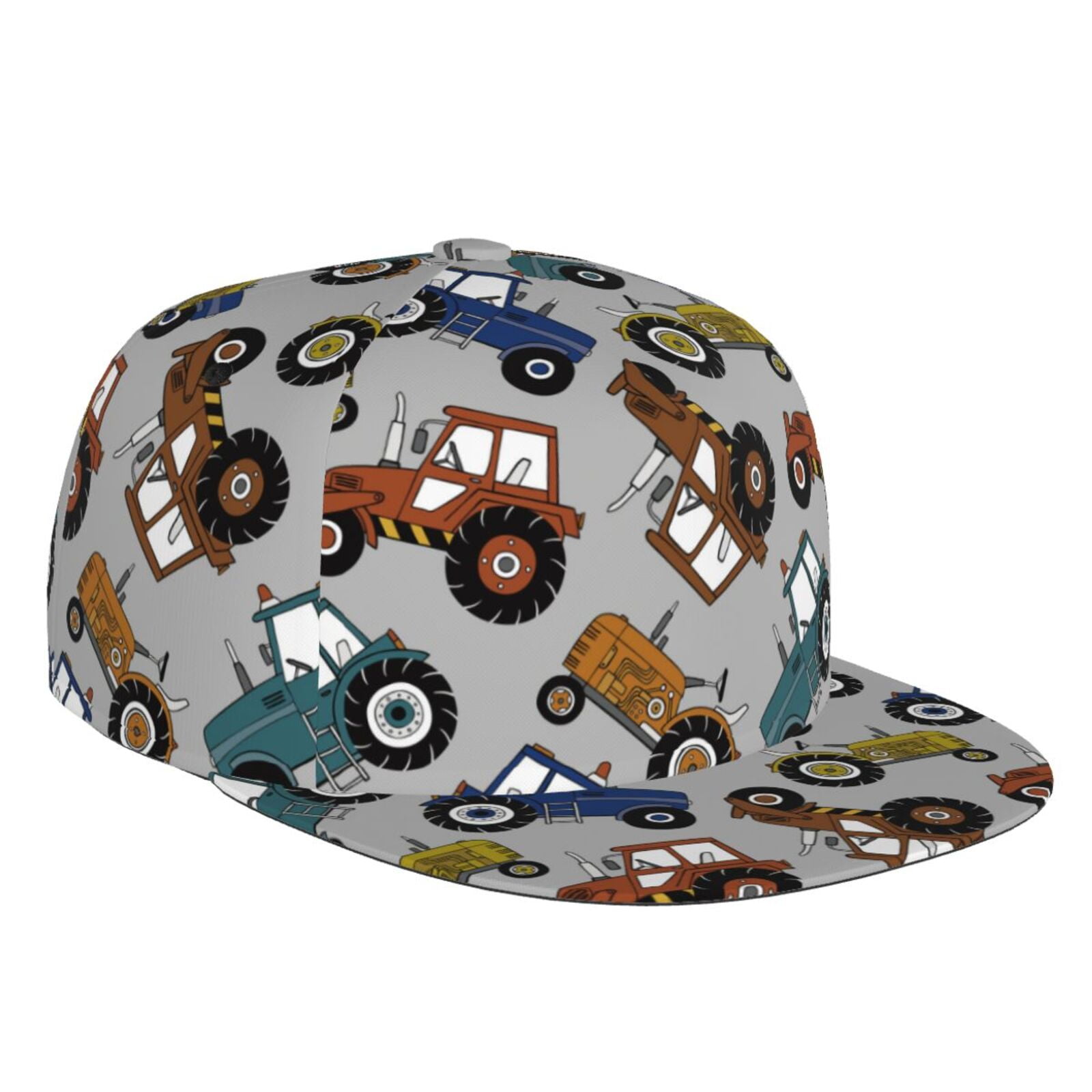 Daiia Color Tractor print Flat Bill Hats Flat Brim Trucker Cap Baseball ...